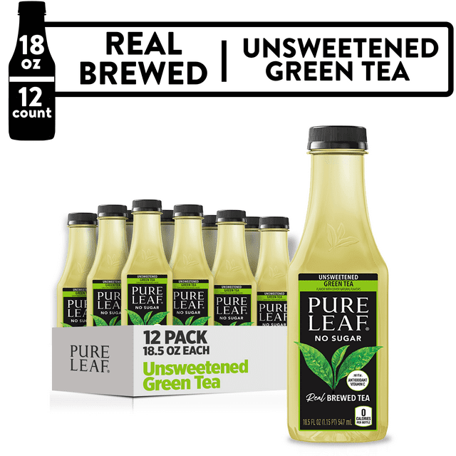 Lipton Pure Leaf Unsweetened Real Brewed Green Iced Tea, 18.5 fl oz, 12 ...