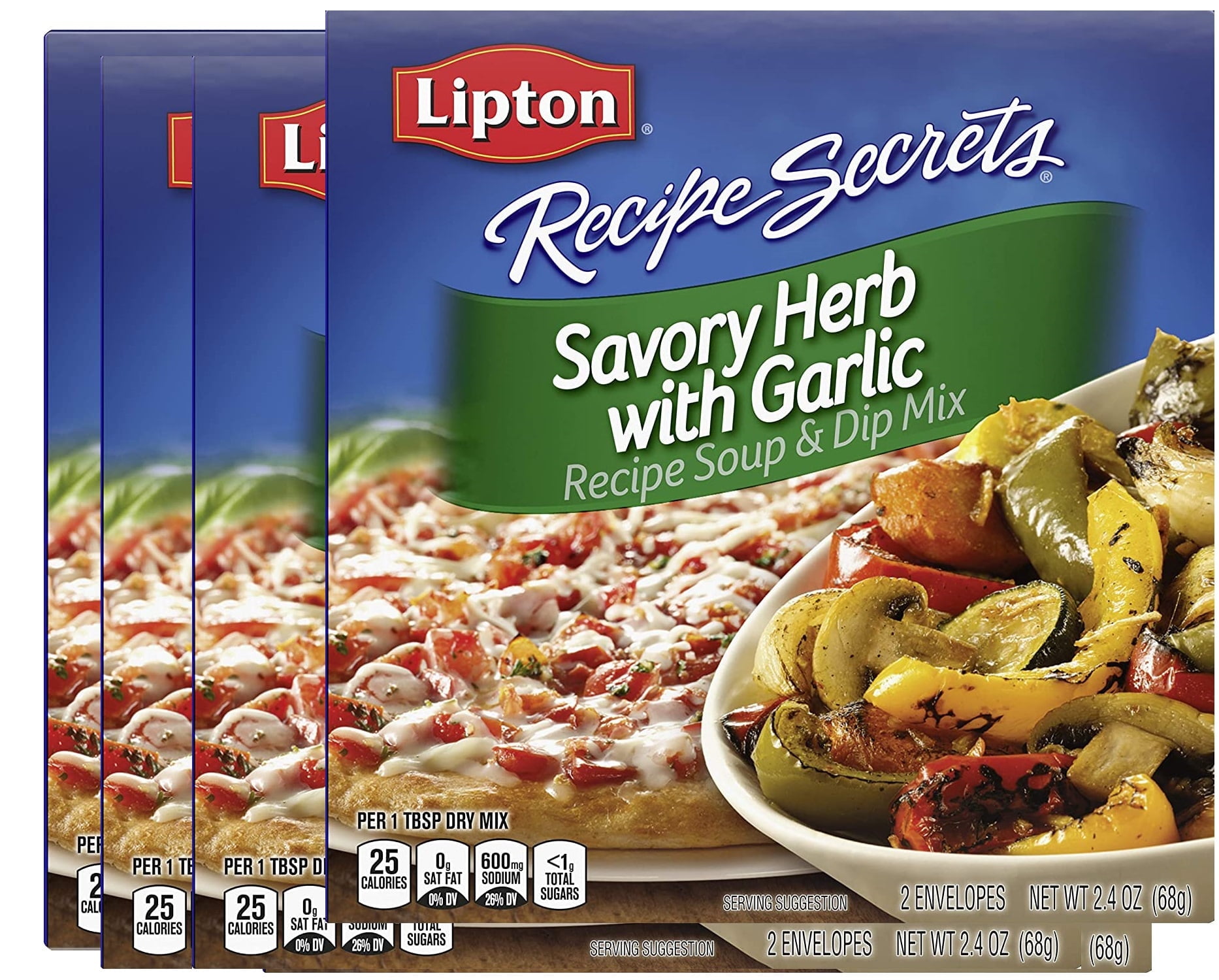 Lipton Soup and Dip Mix, Savory Herb with Garlic, Chicken, Herbs and Seasoning, 2.4 oz, Pack of ...