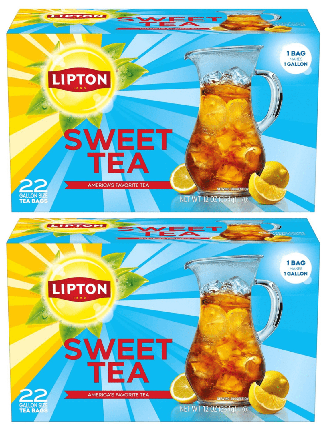 Lipton Southern Sweet Tea Bags, Gallon-Size, Pack of 2, 22 Count Per ...