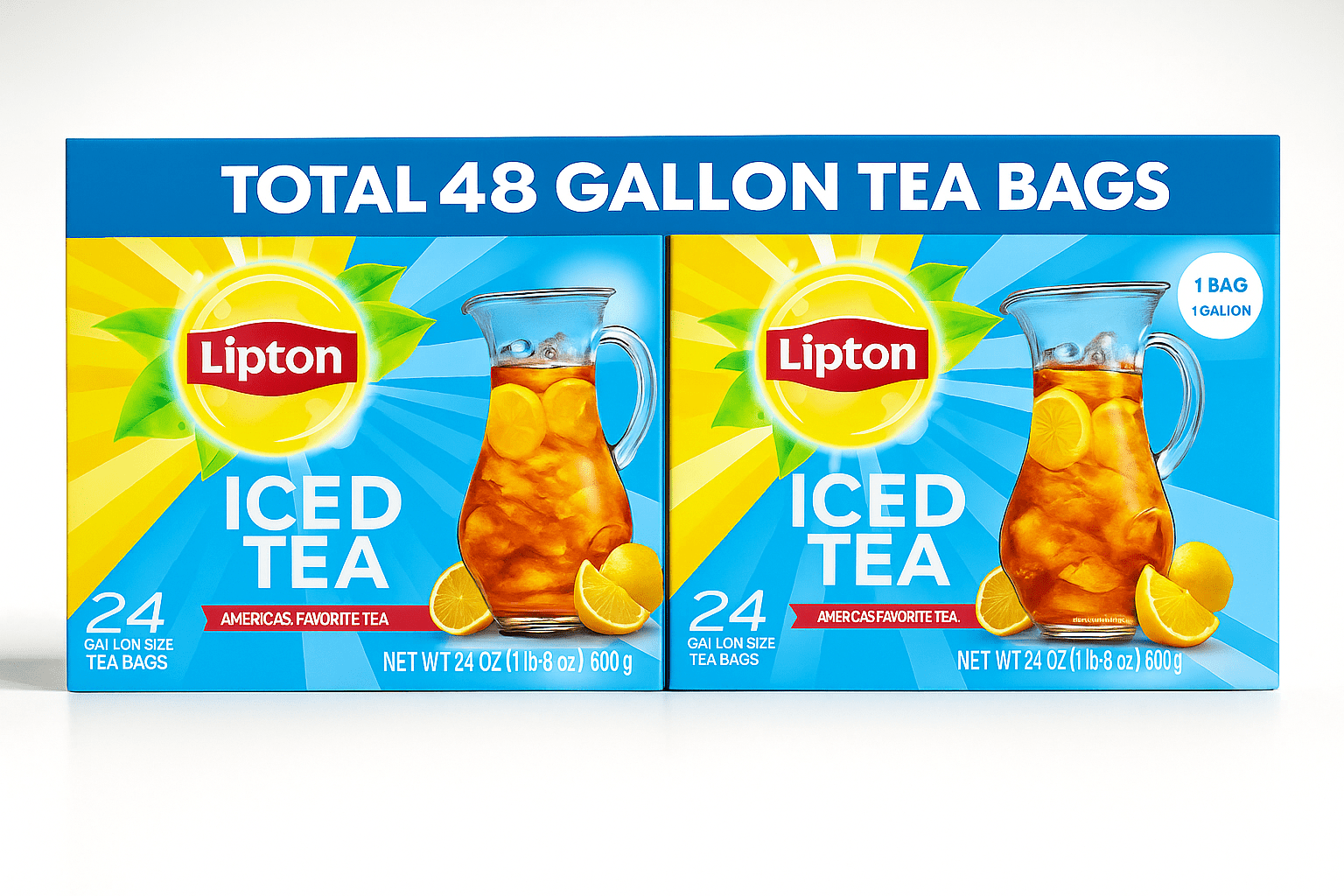 Lipton Unsweetened Iced Tea Bags, Gallon Size, 48 Tea Bags Total (24 ...