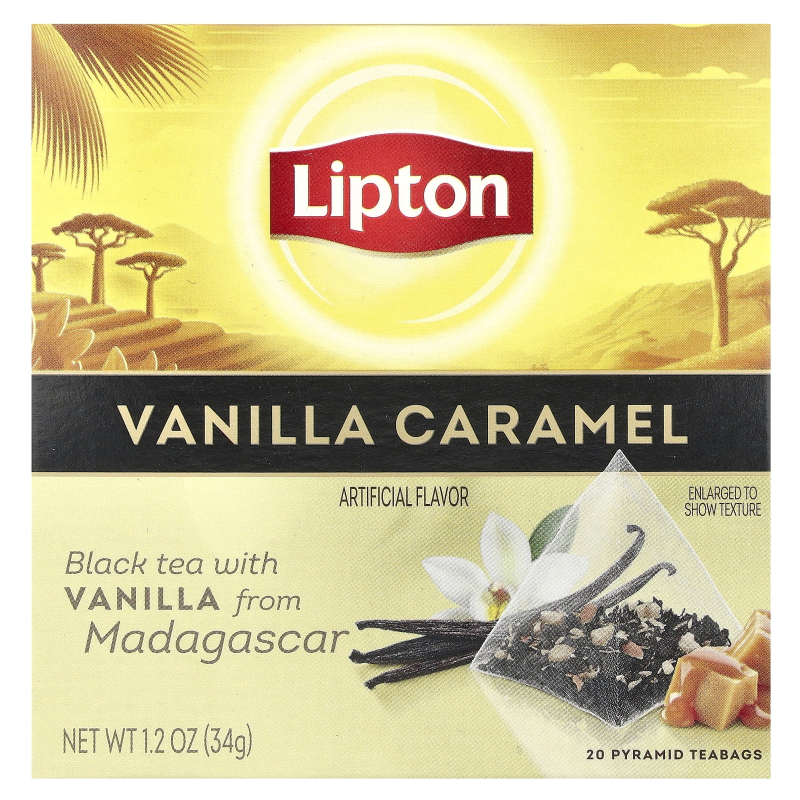 Lipton Vanilla Caramel Black Tea, Pyramid Tea Bags, 1.2 oz Box, 20 Bags ...