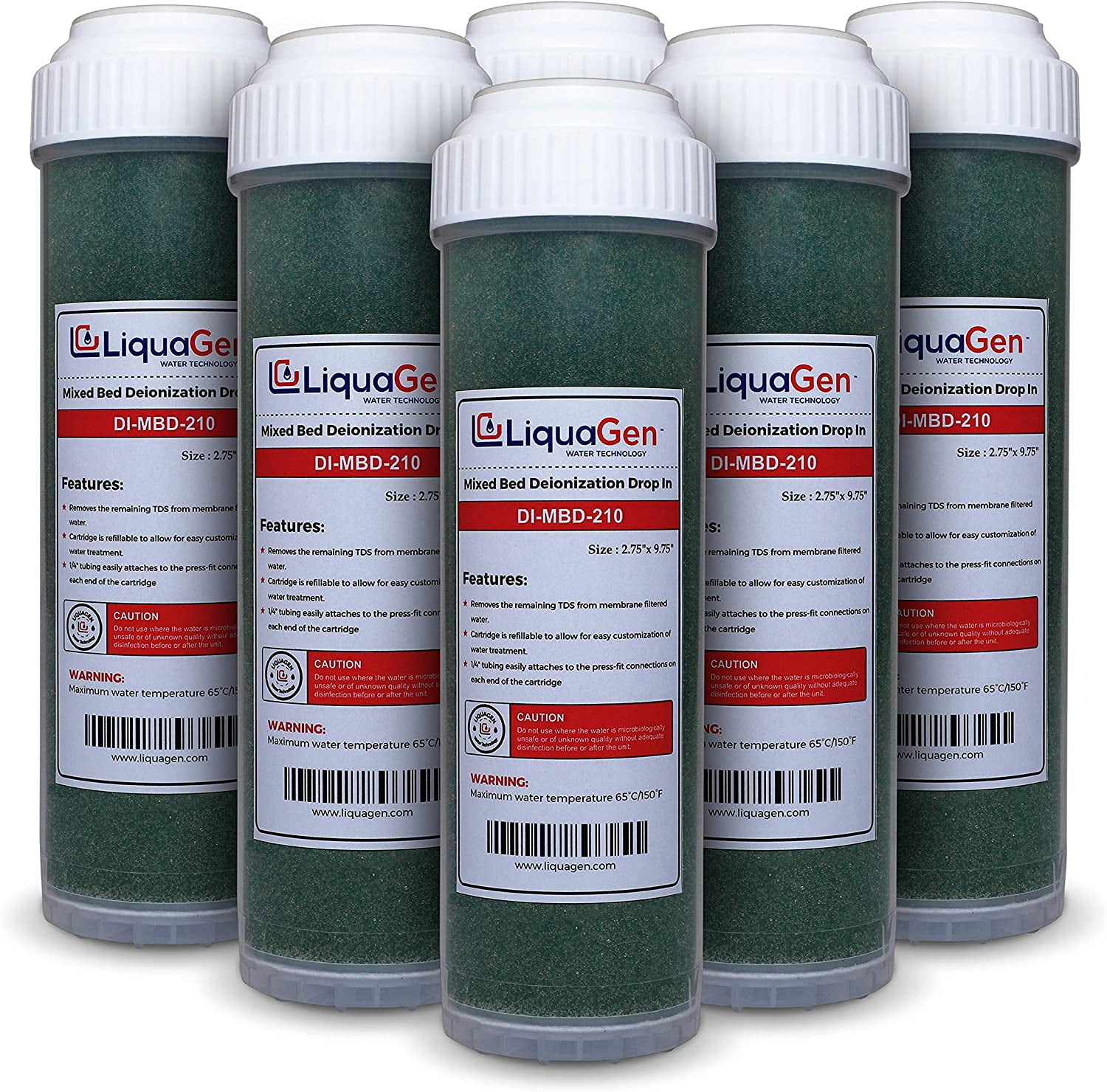 LiquaGen - 6 Pack Refillable Drop In Deionization (DI) Filters for RO ...