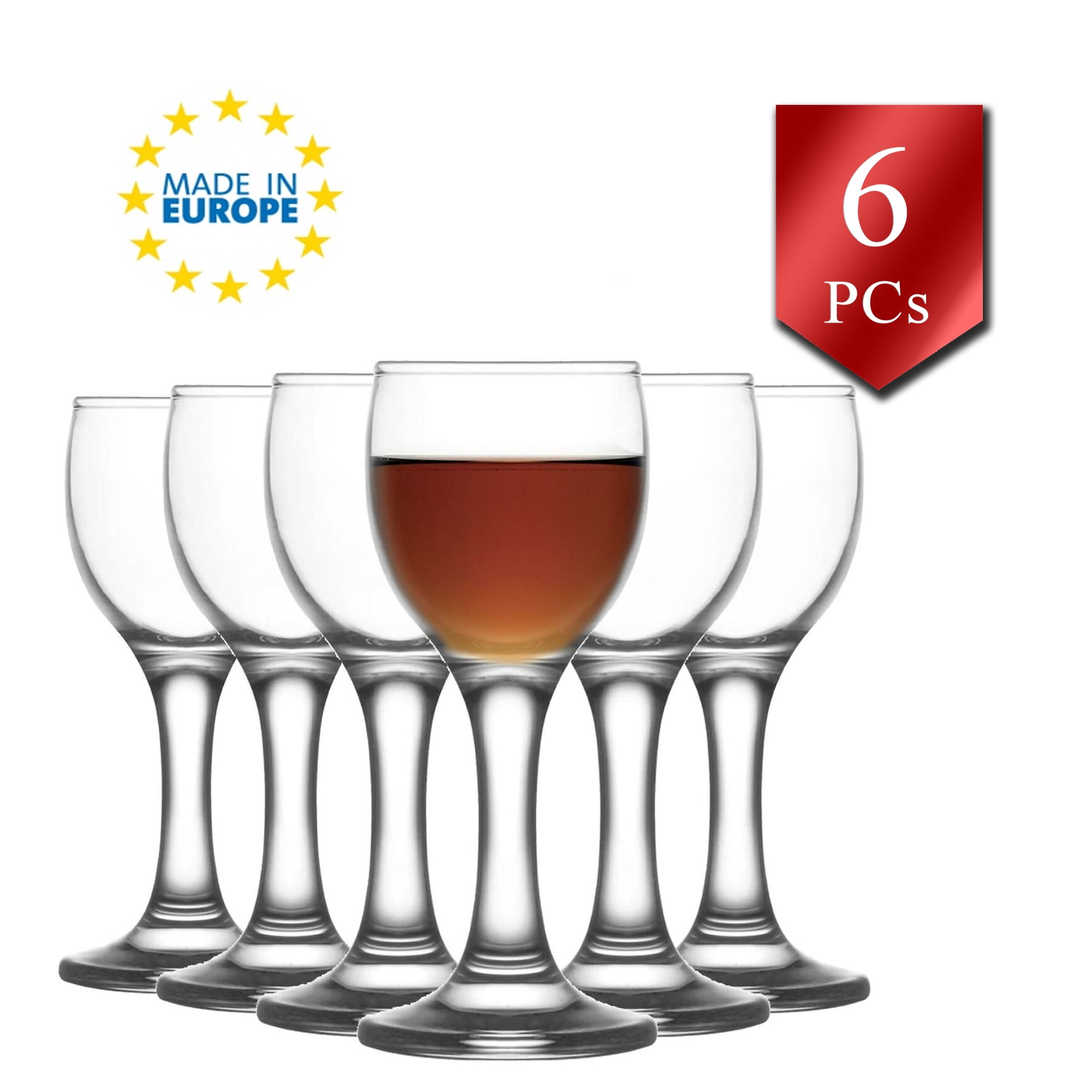 Liqueur Glasses Set of 6, Stemmed Liqour Wine Drinking Glassware Set, 1 ...