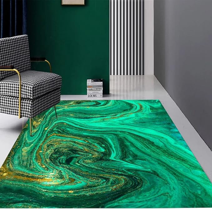 Liquid Aesthetic Modern Abstract Emerald Green Gold Marble Area Rug For ...