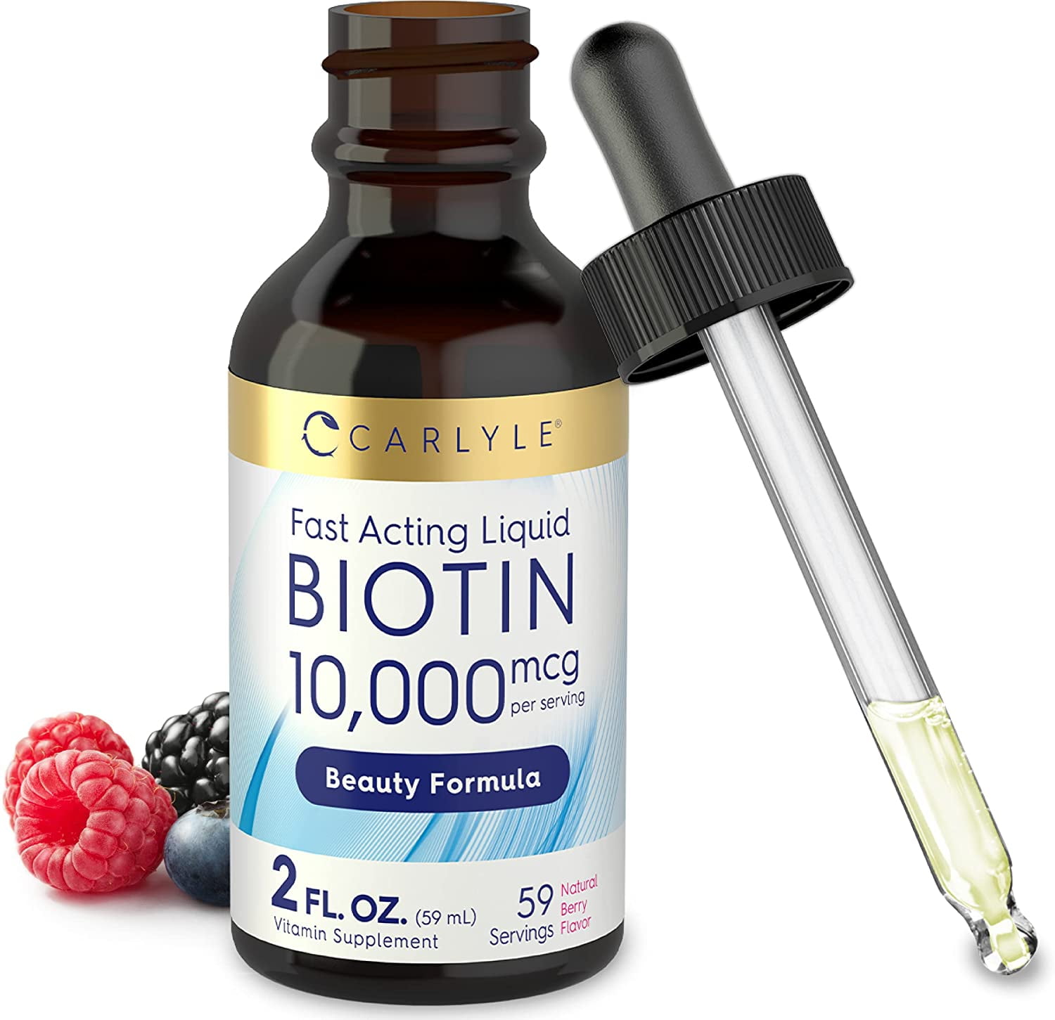 Carlyle Liquid Biotin 10000mcg Drops Supplement | Gluten Free | 2 oz ...