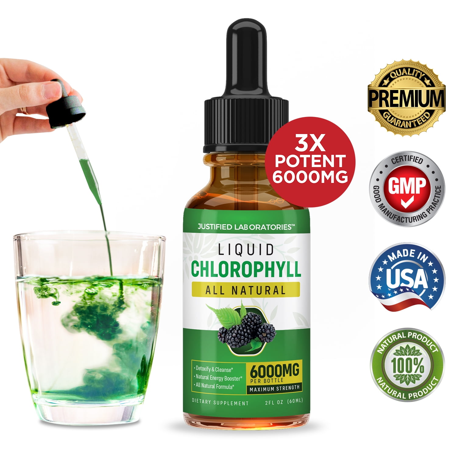 Justified Laboratories Liquid Chlorophyll Drops, 6000MG, Detox ...