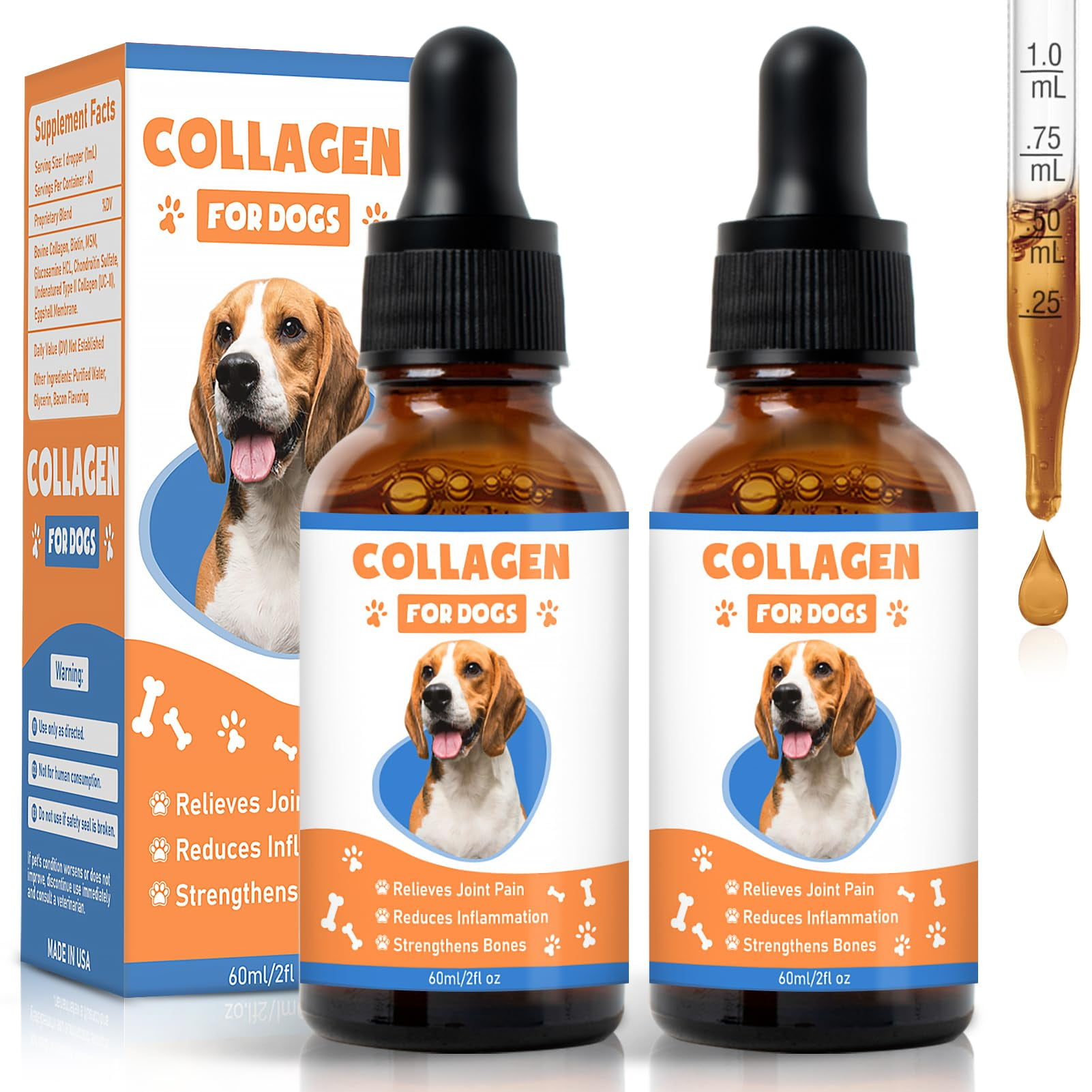 Liquid Collagen Drops for TSF6 Dogs (4.22oz) - USA Made Triple Collagen ...