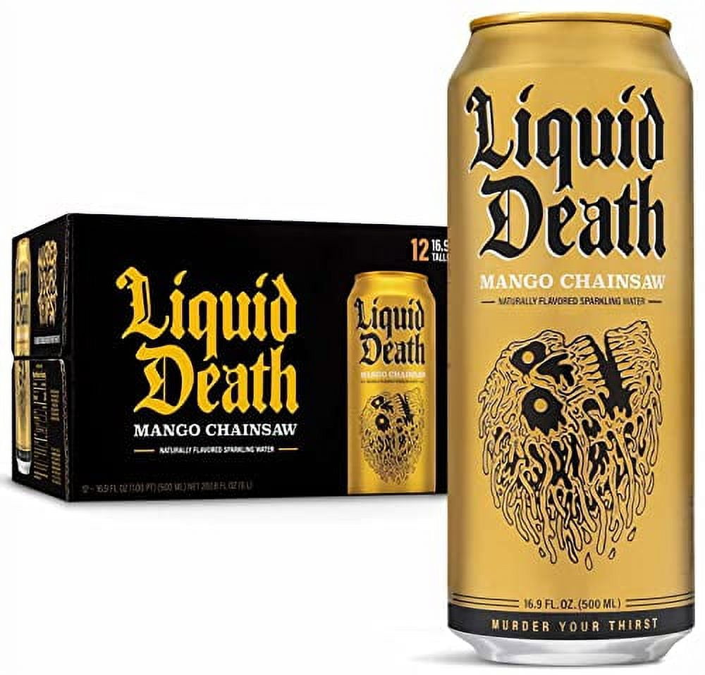 Liquid Death Sparkling Water, Mango Chainsaw Flavor, 16.9 oz Tallboys ...