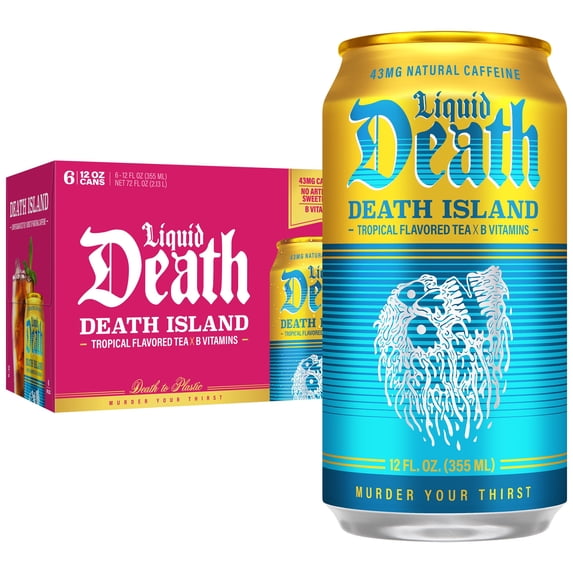 Liquid Death, Death Island Tropical Flavored Iced Tea, 6-Pack (12 fl oz ...