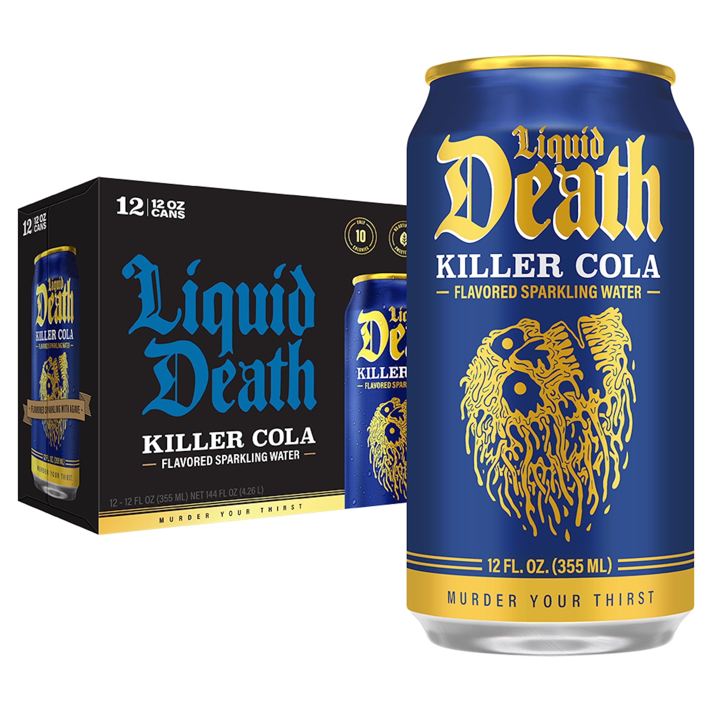 Liquid Death, Killer Cola, Soda-Flavored Sparkling Water, 12-Pack (12Oz ...