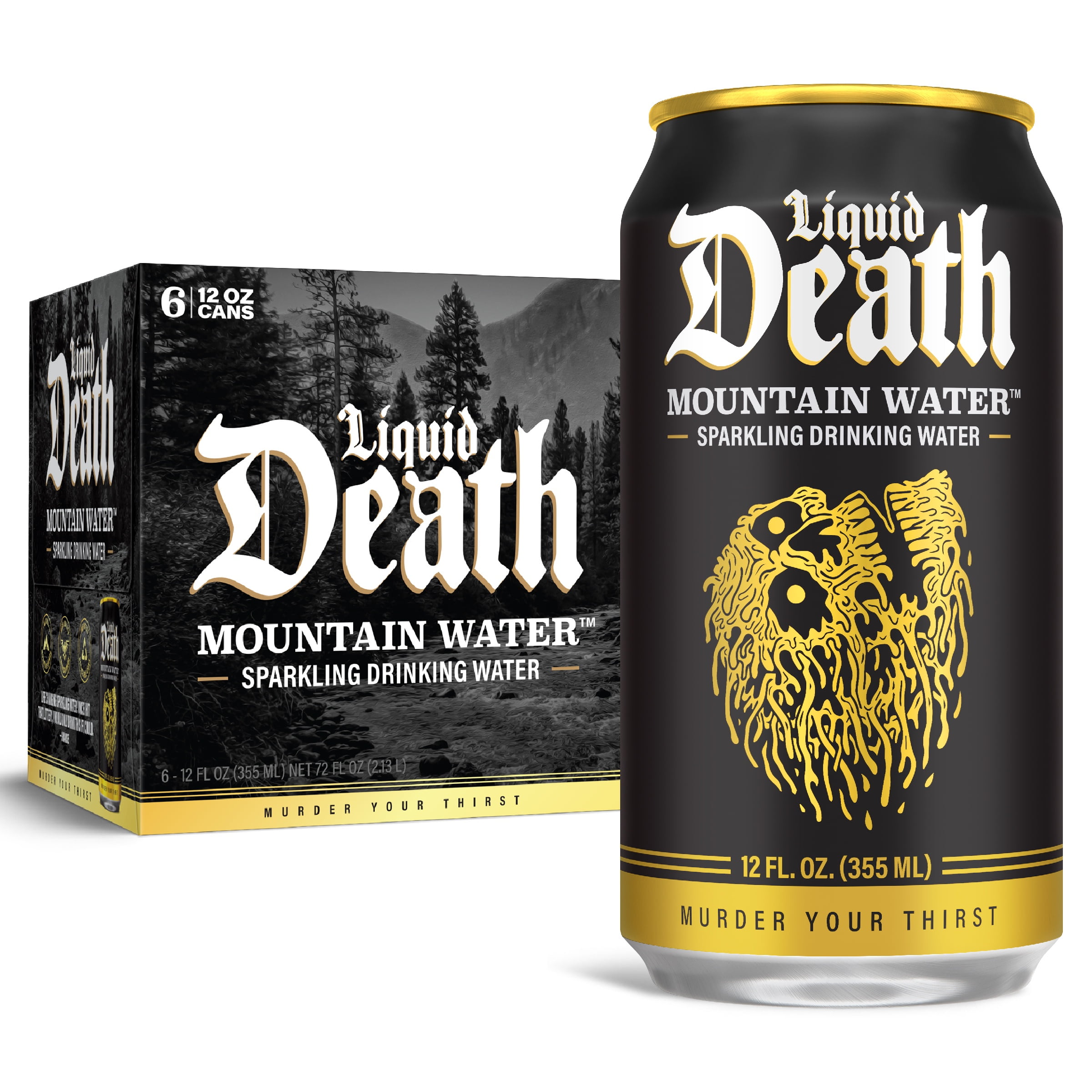 Liquid Death Mountain Water, Sparkling 12oz Cans, Authentic Mountain ...