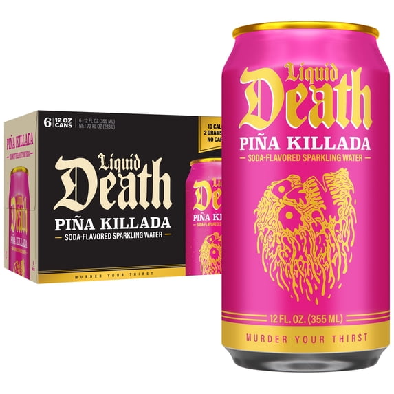 Liquid Death Pina Killada Soda Flavored Sparkling Water, 6 Pack (12 fl ...