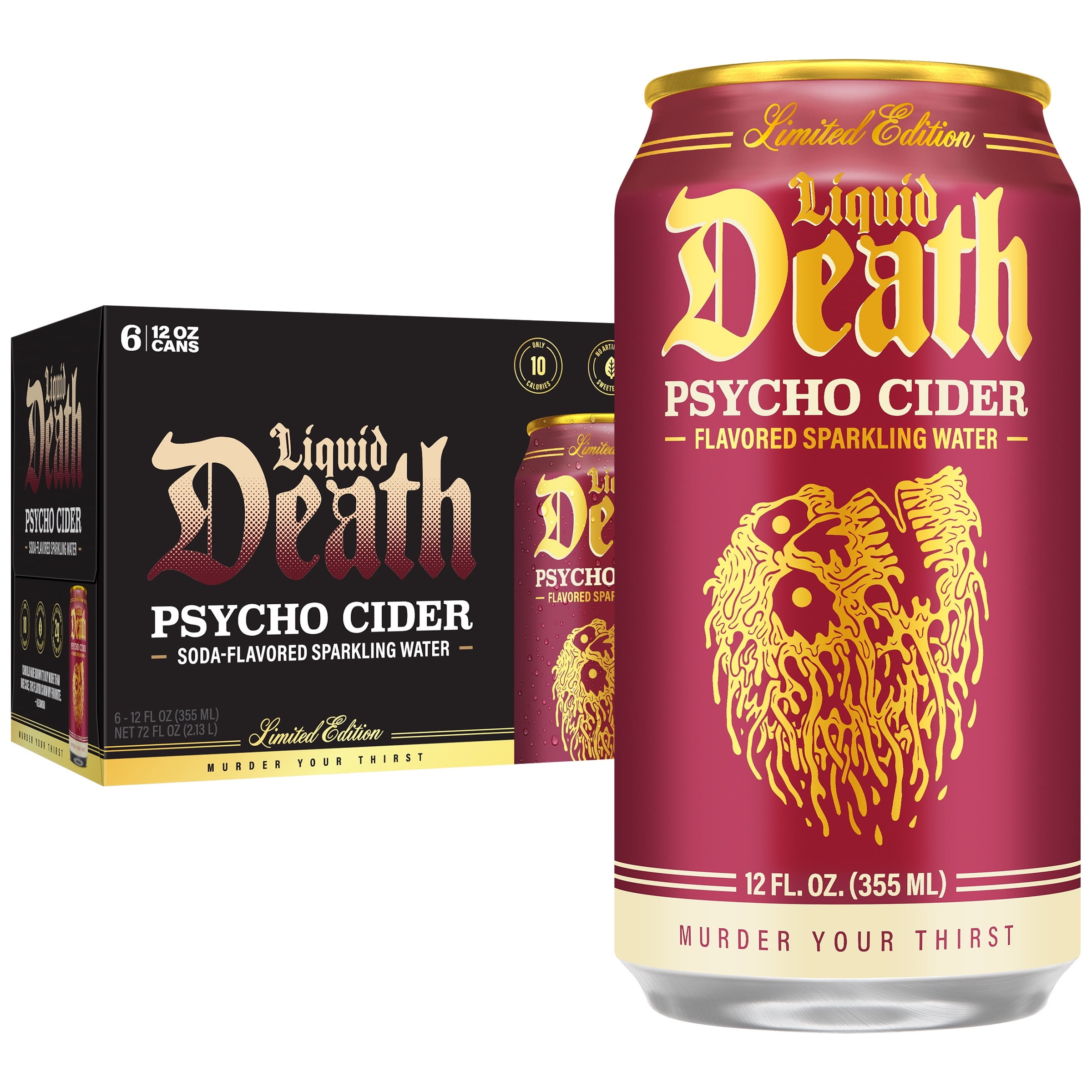 Liquid Death, Psycho Cider, Apple Cider-Flavored Sparkling Water, 6 ...