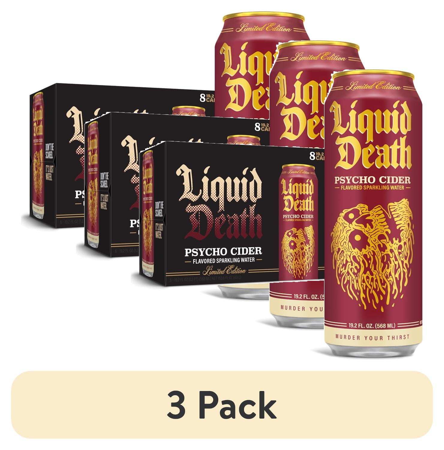 (3 pack) Liquid Death Sparkling Water, Psycho Cider 19.2 oz King Size ...