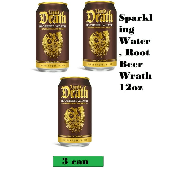Liquid Death Sparkling Water, Root Beer Wrath 12oz. (3 Can) pack ...