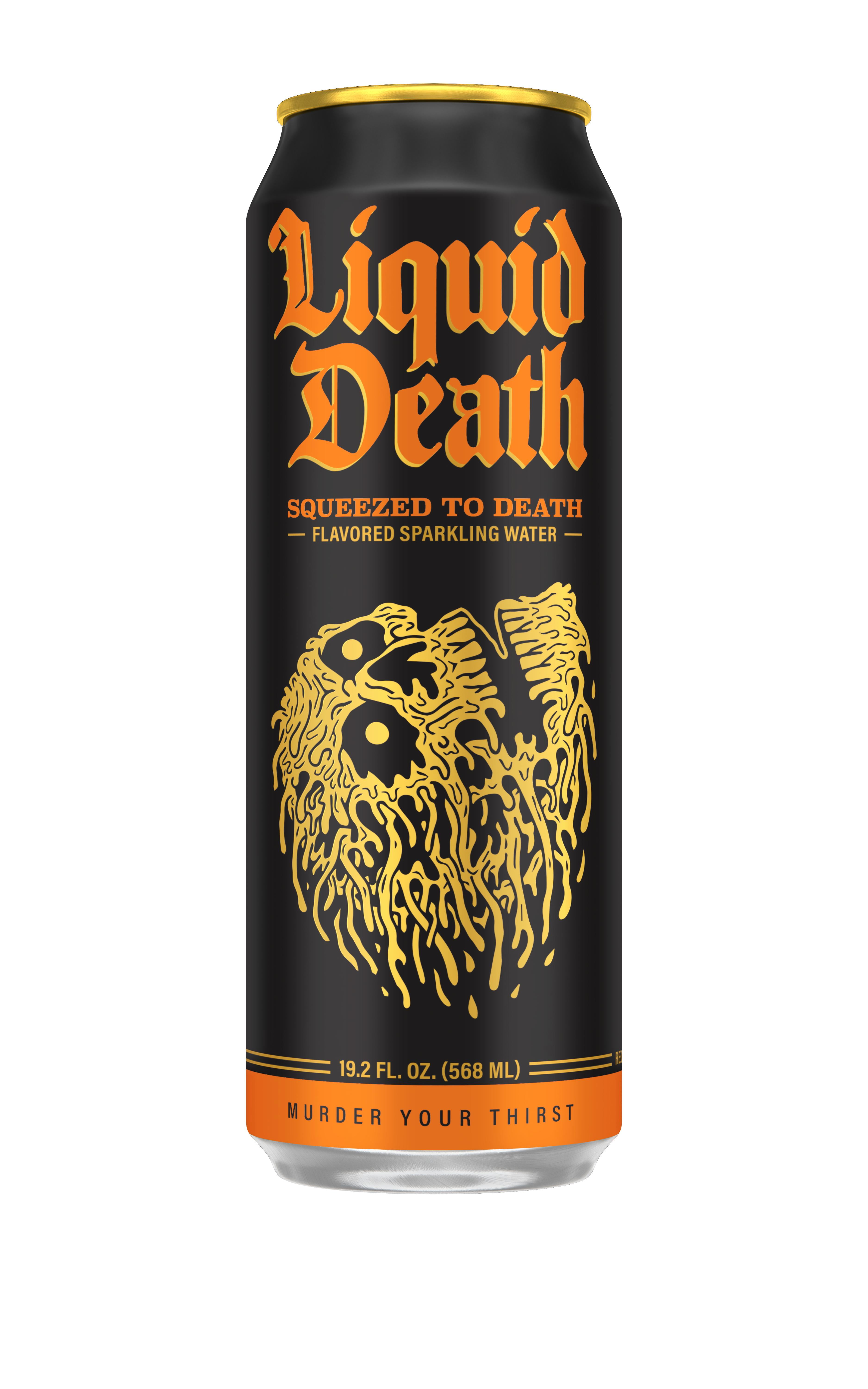 Liquid Death Squeezed to Death Orange Flavored Sparkling Water 19.2 oz Can Low Sugar No ...