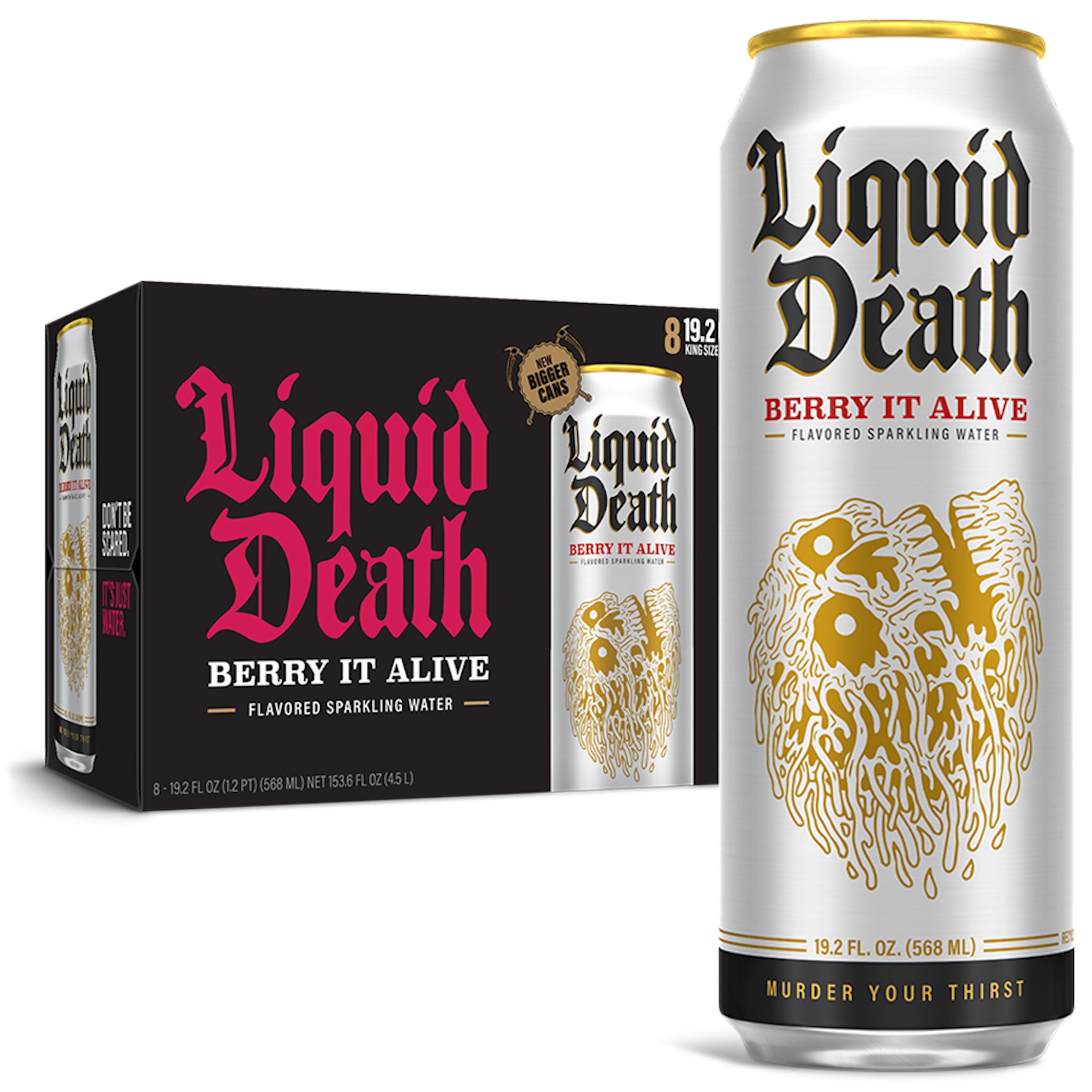 Liquid Death Berry-Flavored Sparkling Water, Sweetened with Agave, 19.2 ...