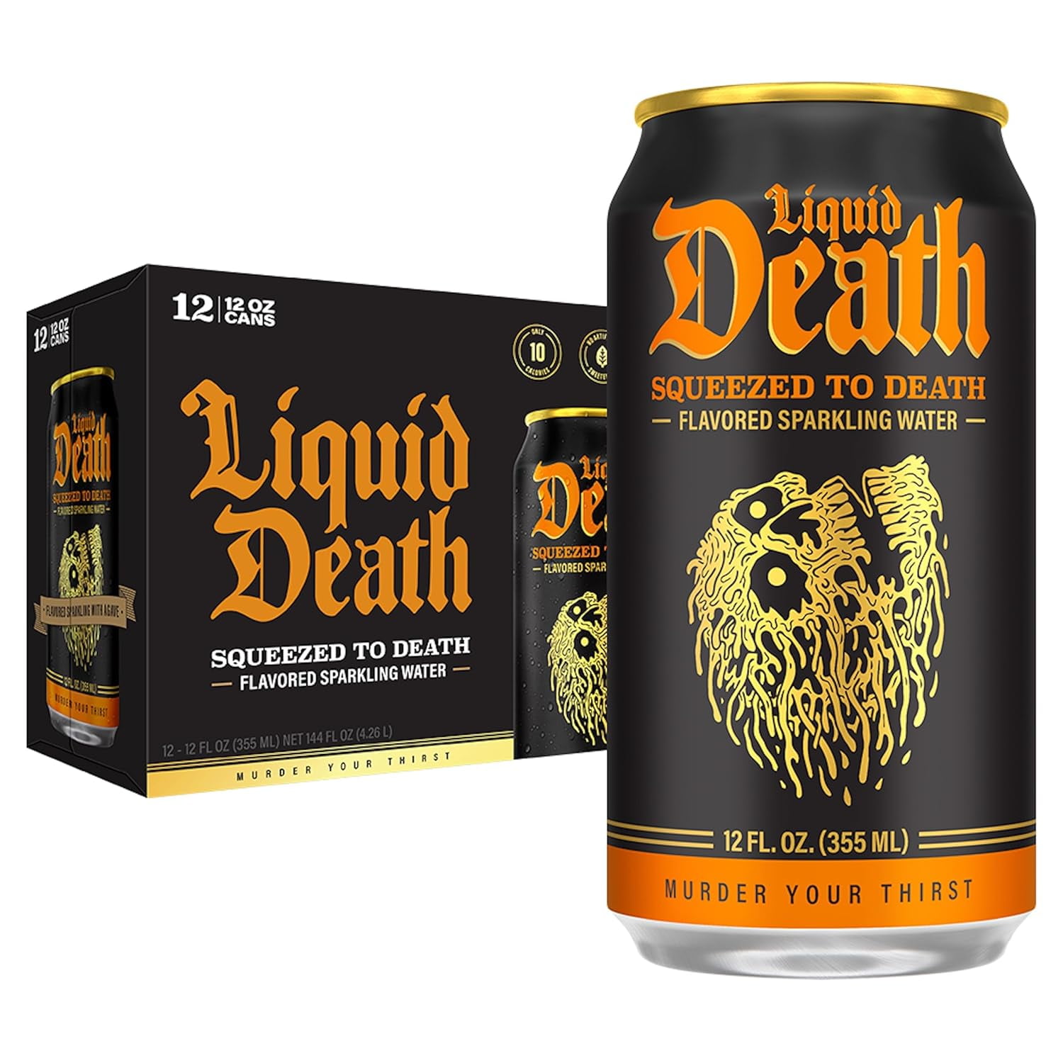 Liquid Death, Squeezed to Death, Orange-Flavored Sparkling Water, 12 ...