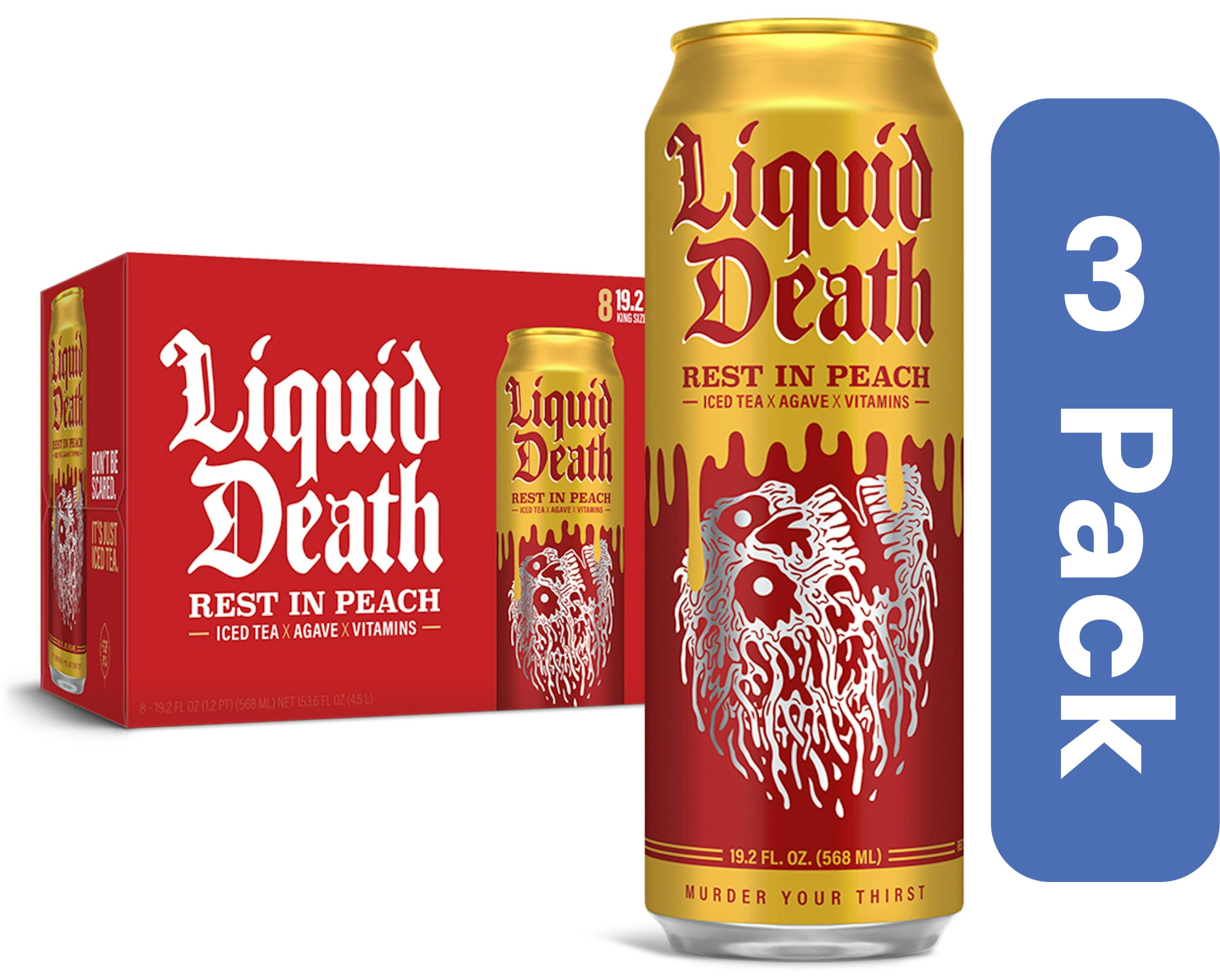 Liquid Death Tea Iced Rest In Peach (Pack of 3) - Walmart.com