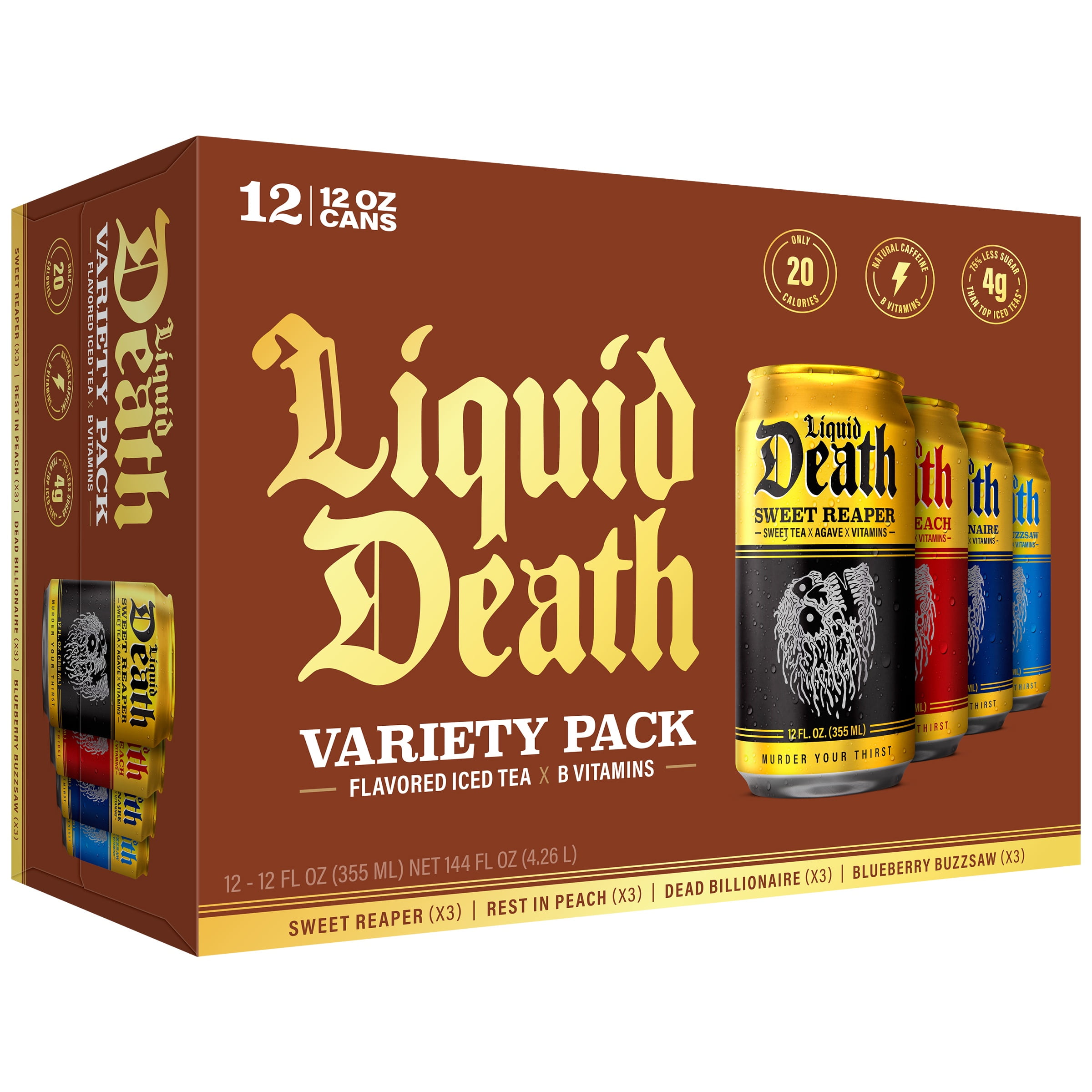 Liquid Death Variety Pack Iced Tea 12/12oz Cans, Low Calorie, Low ...