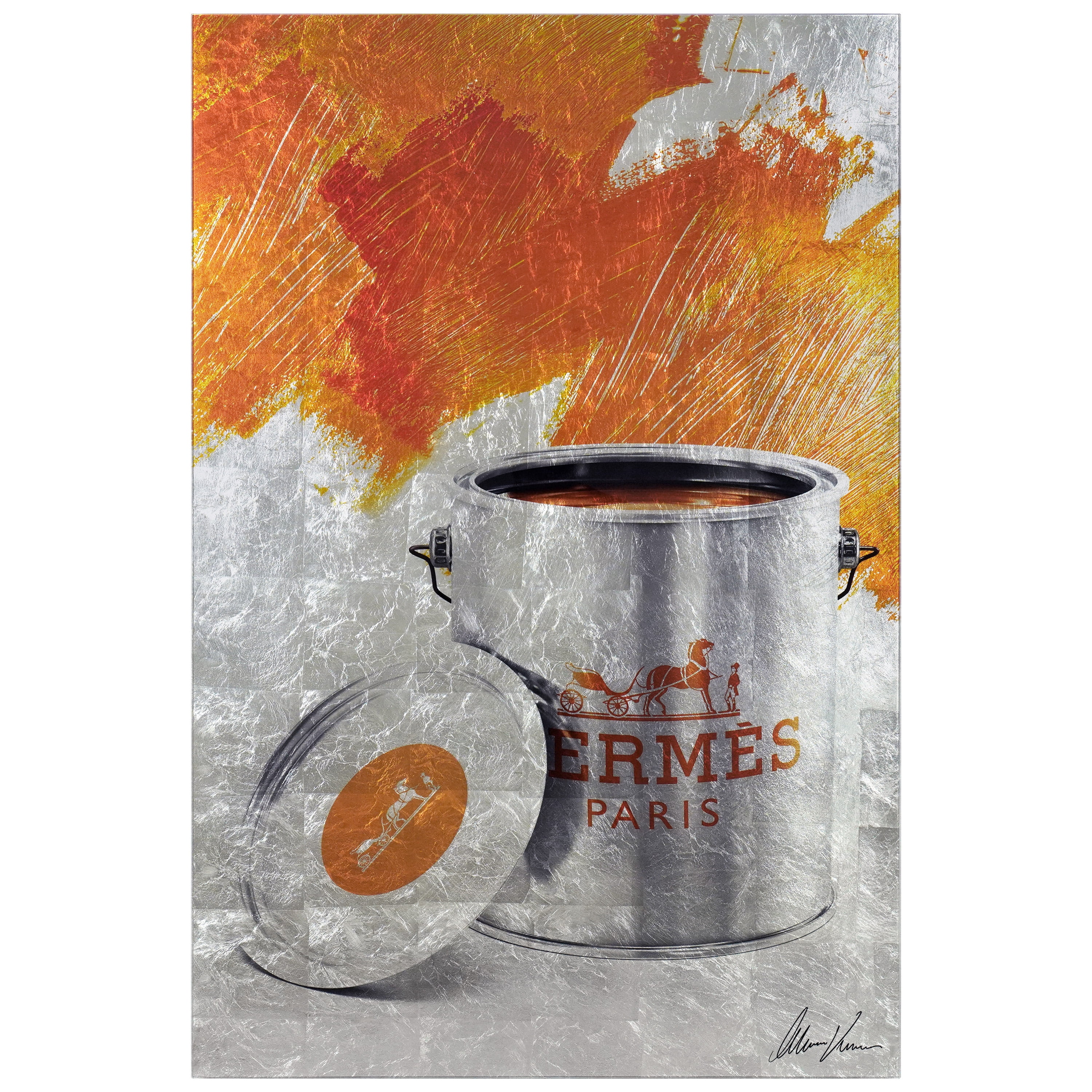 "Liquid Fashion Orange HRMS" Reverse Printed Tempered Glass with Silver ...