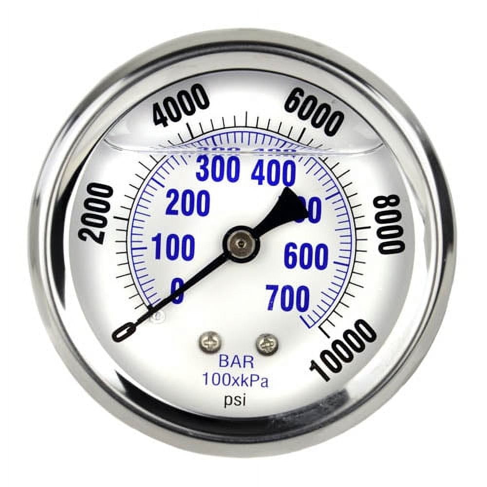 Liquid Filled 0-10,000 PSI Center Back Mount Air Pressure Gauge With 2. ...