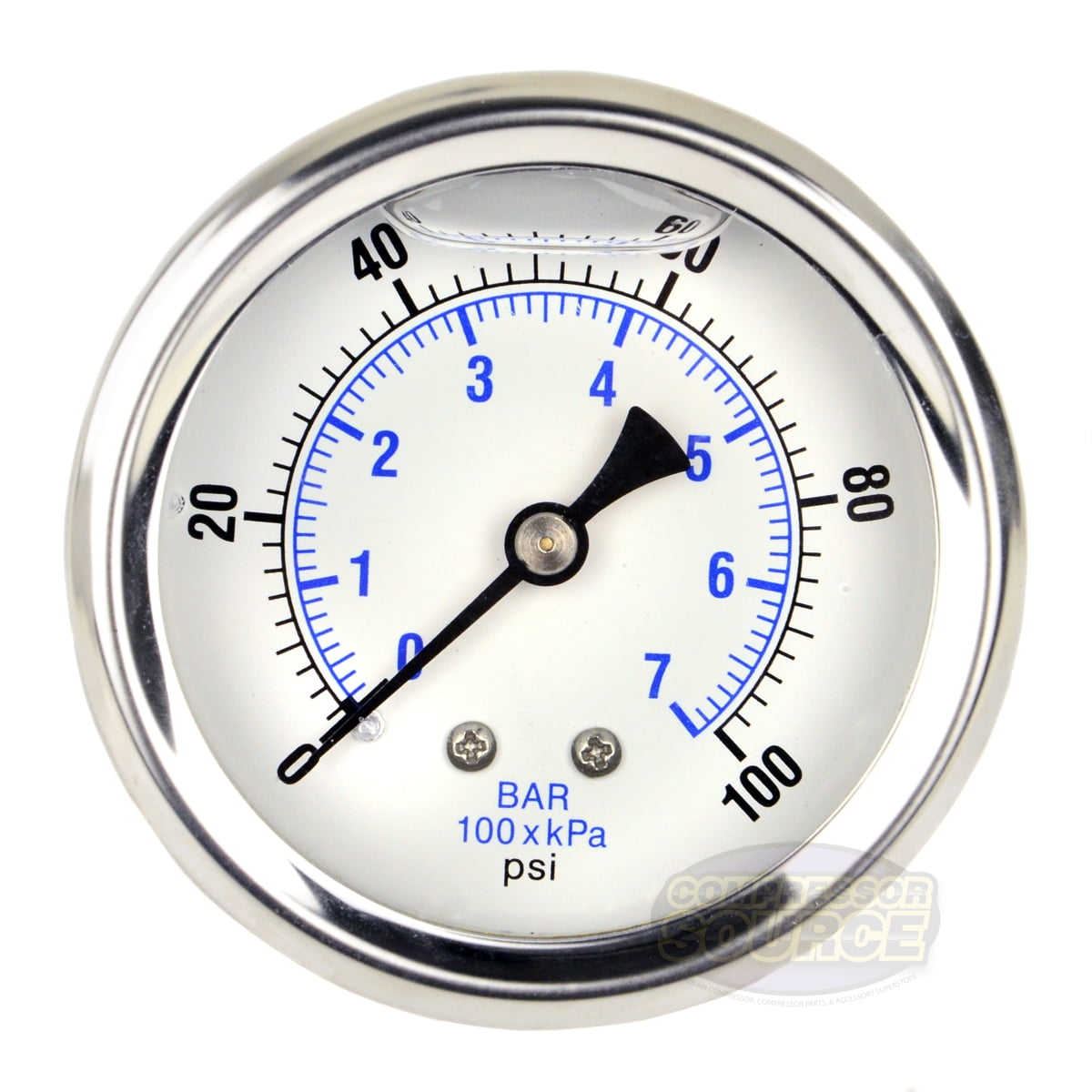 Liquid Filled 0-100 PSI Center Back Mount Air Pressure Gauge With 2.5 ...
