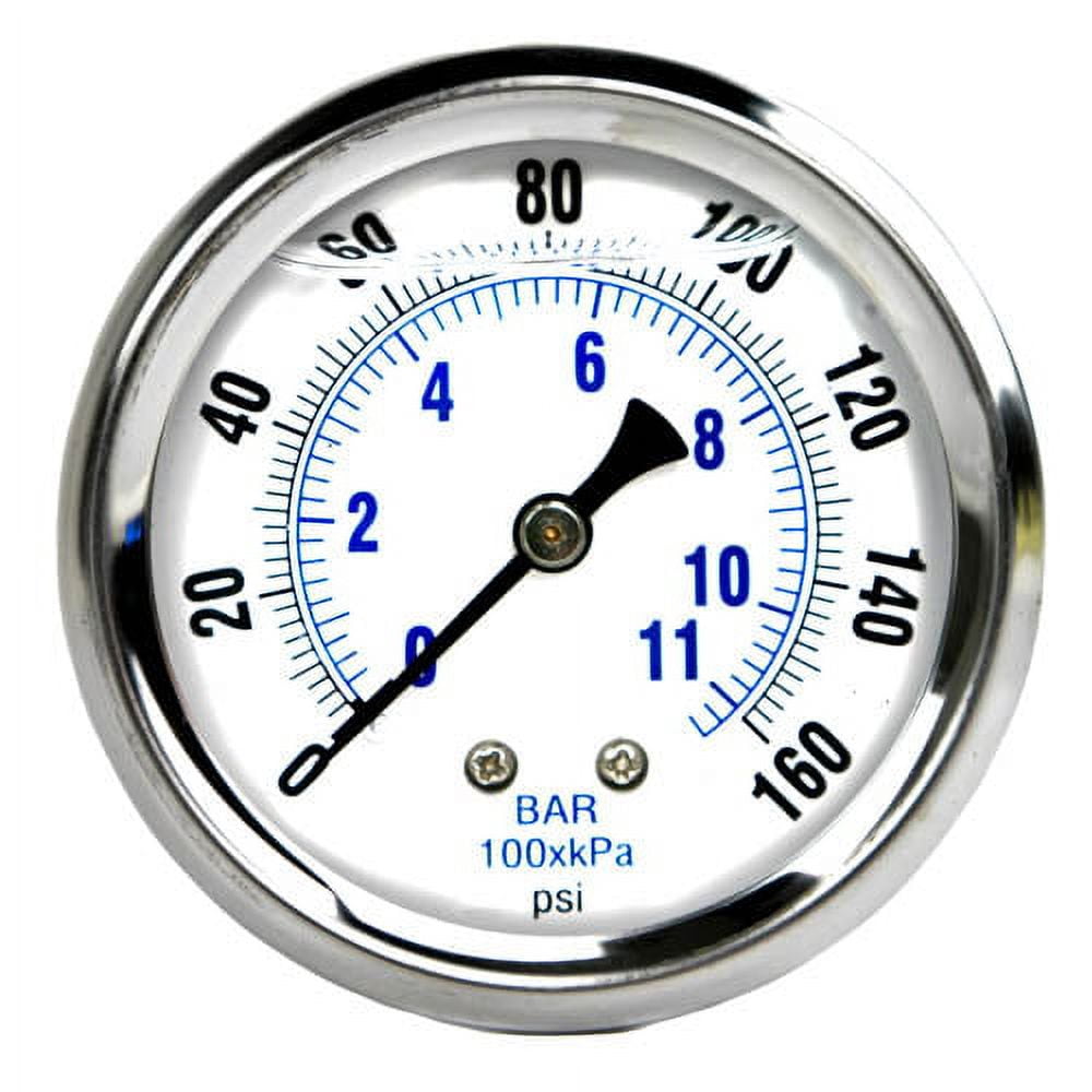 Liquid Filled 0-160 PSI Center Back Mount Air Pressure Gauge With 2.5 ...