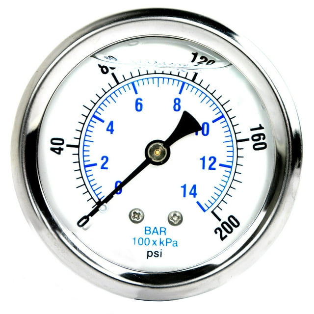 Liquid Filled 0-200 PSI Center Back Mount Air Pressure Gauge With 2.5" Face 202L-254G - Walmart.com