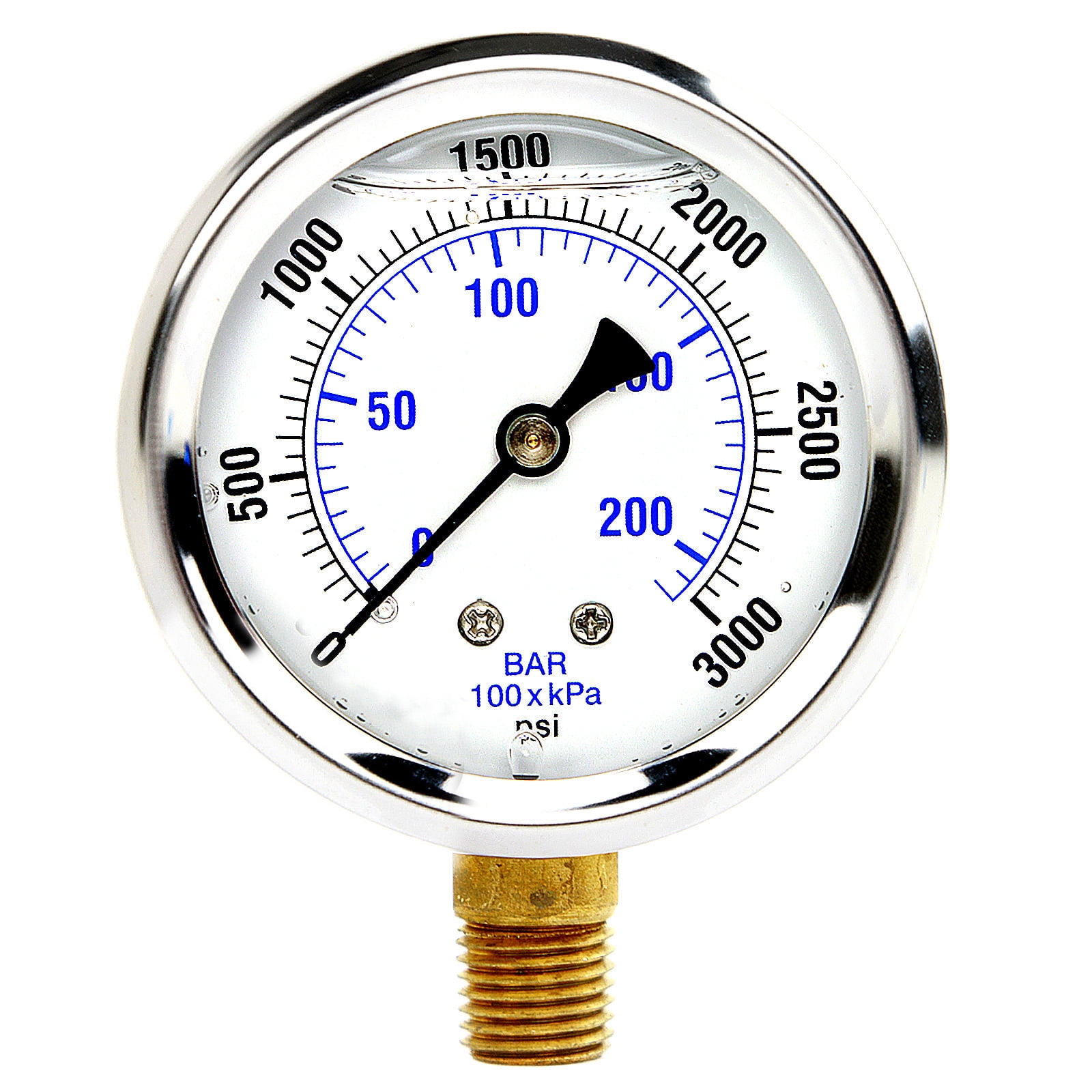 Liquid Filled 0-3,000 PSI Lower Side Mount Air Pressure Gauge With 2.5" Face PRO-201L-254P ...