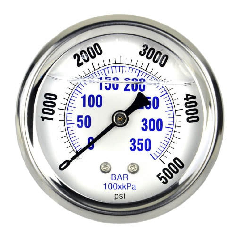 Liquid Filled 0-5,000 PSI Center Back Mount Air Pressure Gauge With 2.5 ...