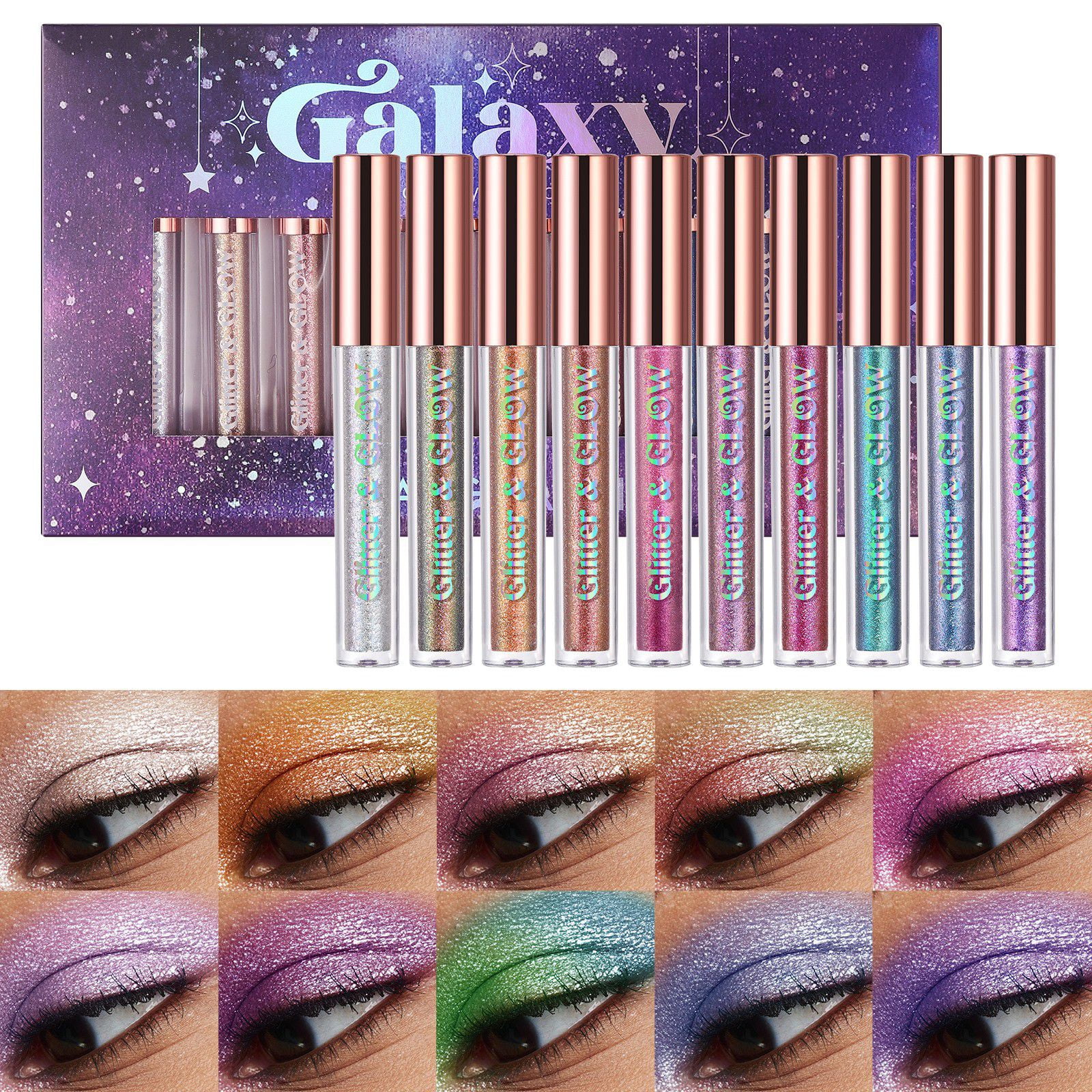 Liquid Glitter Eyeshadow, 10 Colors Metallic Liquid Chameleon Eyeshadow, Highly Pigmented Long ...