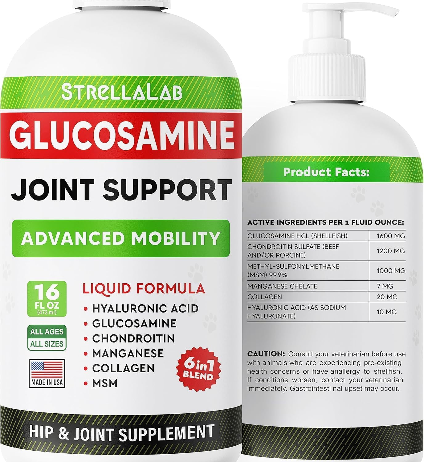 StrellaLab Liquid Glucosamine for Dogs, Joint Supplement, Chondroitin ...