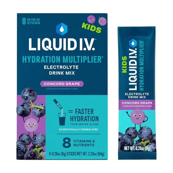 Liquid I.V., Hydration Multiplier for Kids, 8 Count, Concord Grape ...