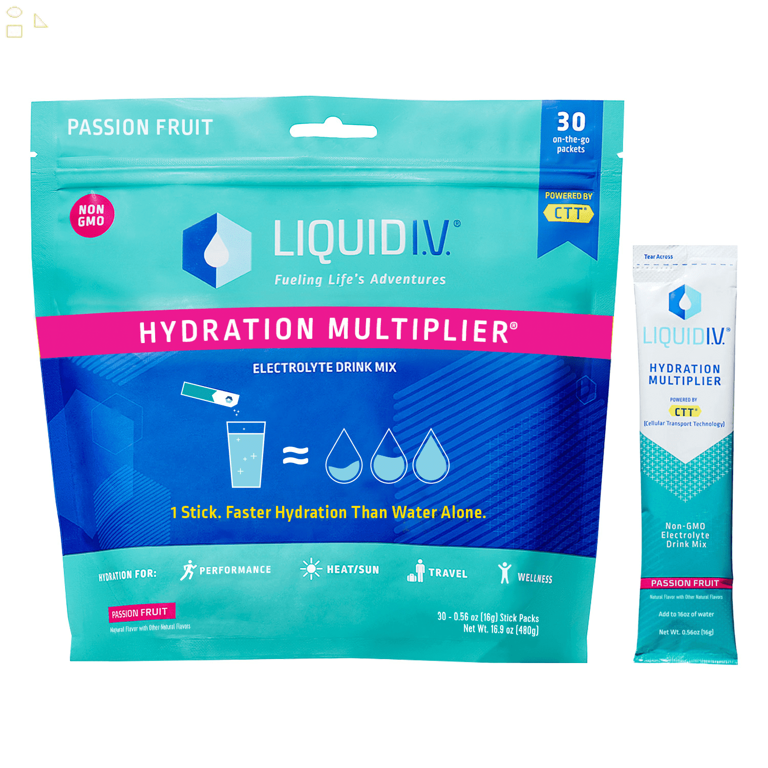 Liquid I.V. Hydration Multiplier, 30 Single-Serving Sticks in Resealable Pouch, Passion Fruit ...