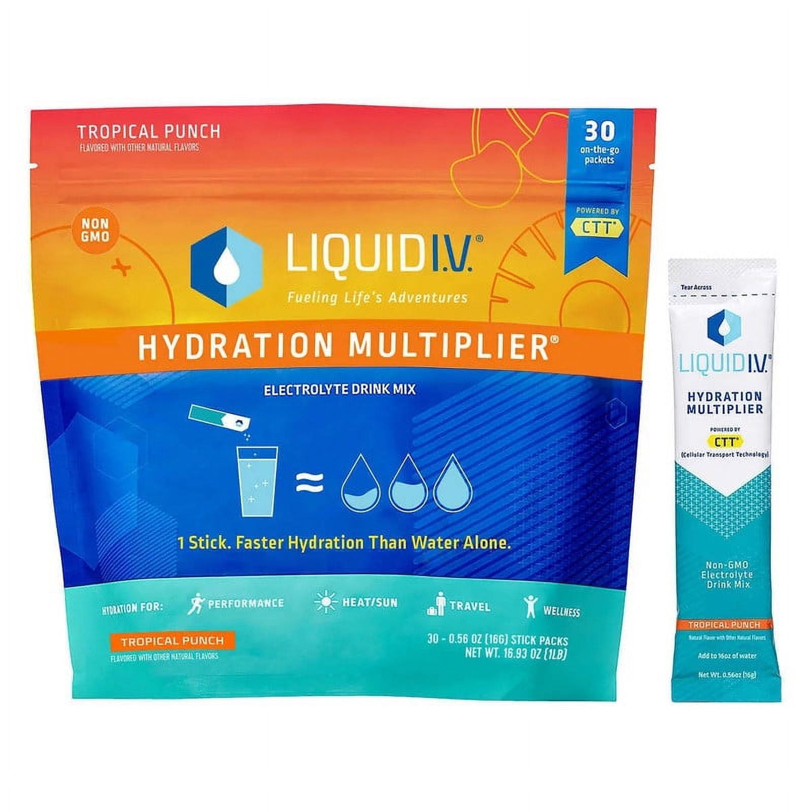 Liquid I.V. Hydration Multiplier, Tropical Punch, 30 Electrolyte Drink Mix Packets - Walmart.com