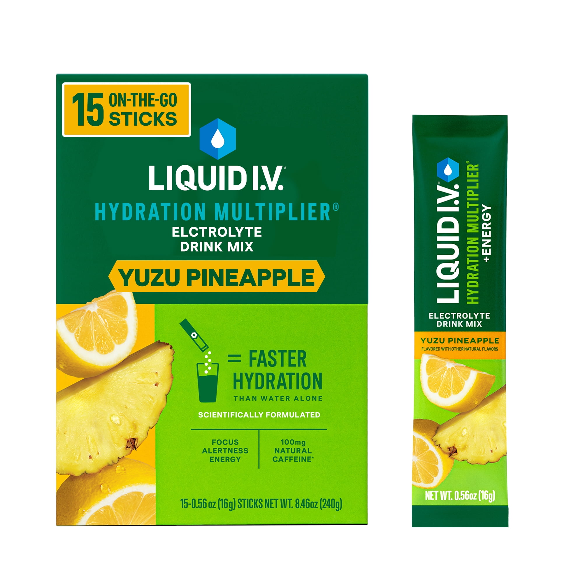Liquid I.V.® Yuzu Pineapple Hydration Multiplier® +Energy Powdered Electrolyte Drink Mix, 15 ...