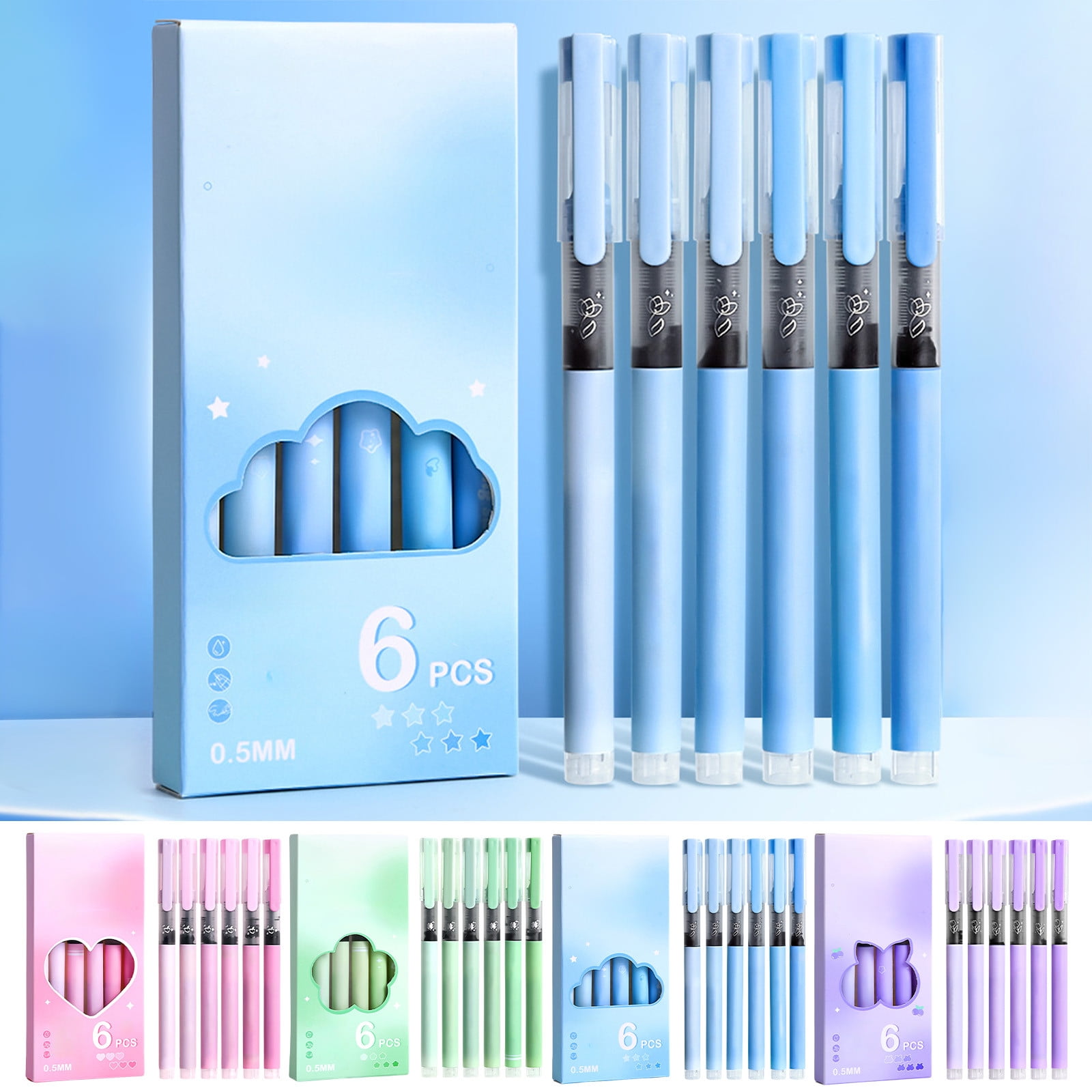 Liquid Ink Ballpoint Pen Set | 0.5mm Fine Tip | Macaroon Colors Blue ...
