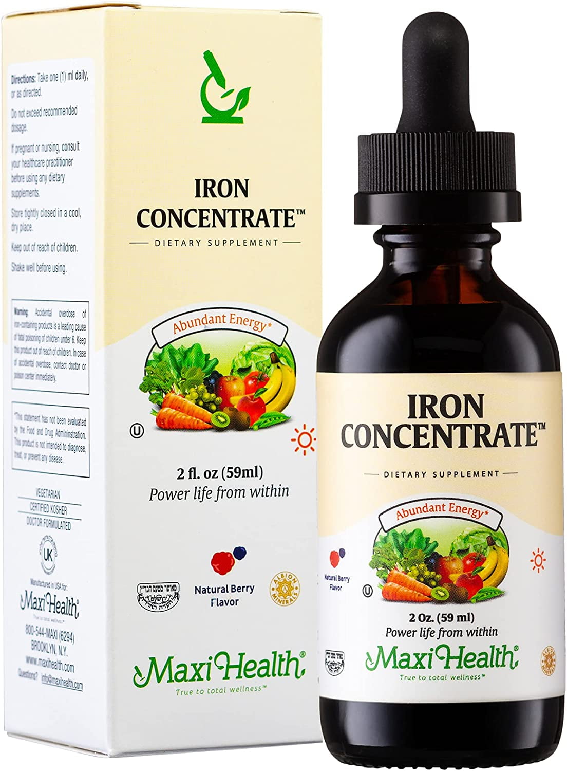 Maxi-Health Iron Concentrate - 15mg Liquid Iron Supplement, Berry ...