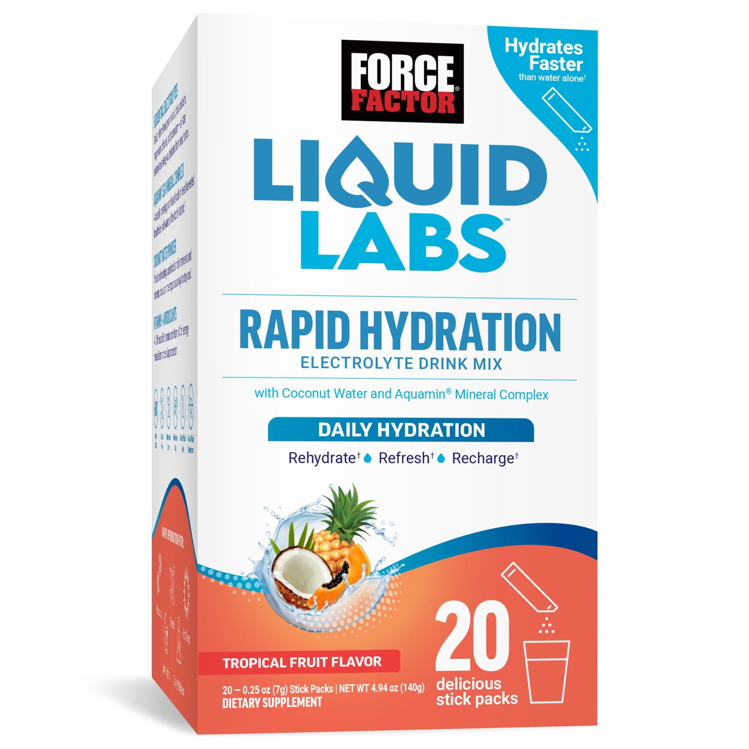 Force Factor Liquid Labs, Rapid Hydration Electrolyte Mix, Tropical Fruit, 20 Packs - Walmart.com