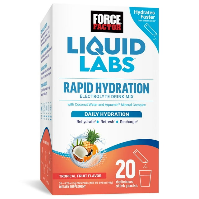Force Factor Liquid Labs, Rapid Hydration Electrolyte Mix, Tropical Fruit, 20 Packs - Walmart.com