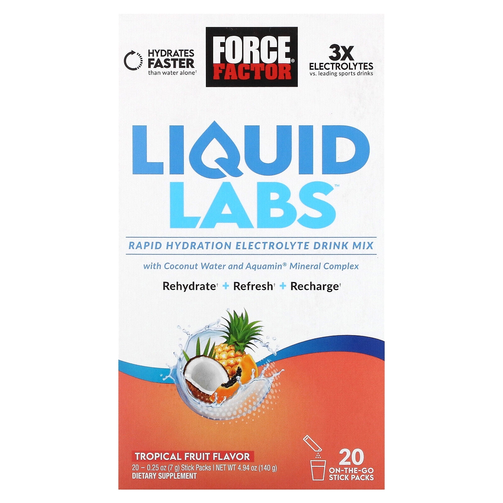 Liquid Labs, Rapid Hydration Electrolyte Drink Mix, Tropical Fruit, 20 Stick - Walmart.com