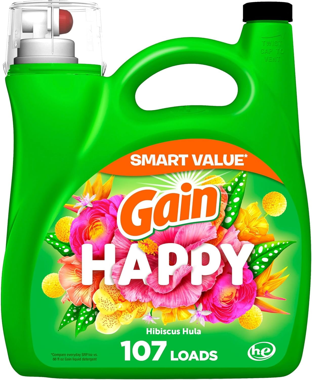 Liquid Laundry Detergent, Happy, HE Compatible, 154 fl oz, 107 Loads ...