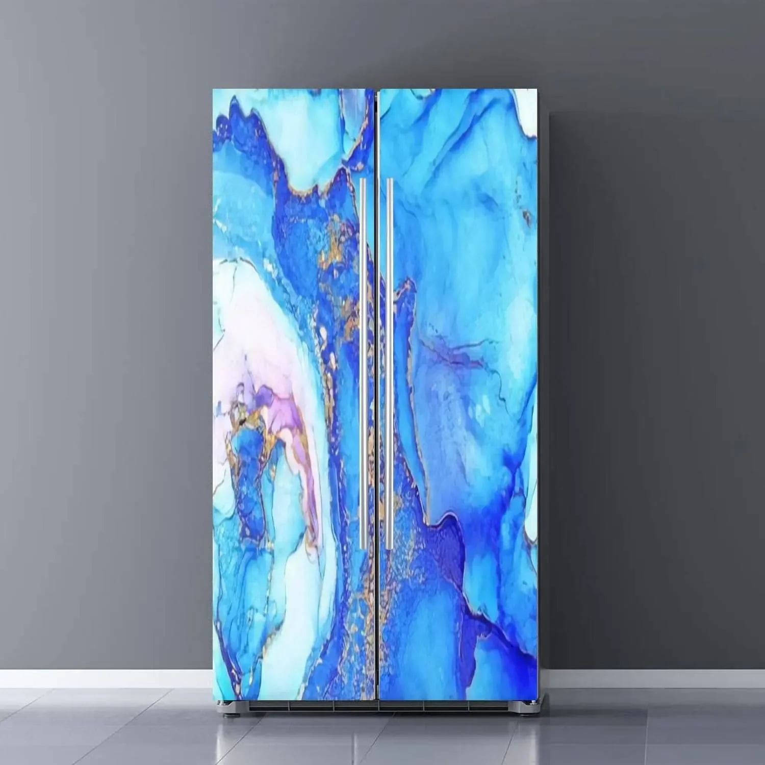 Liquid Marble Texture Refrigerator Stickers Abstract Blue Marbling ...