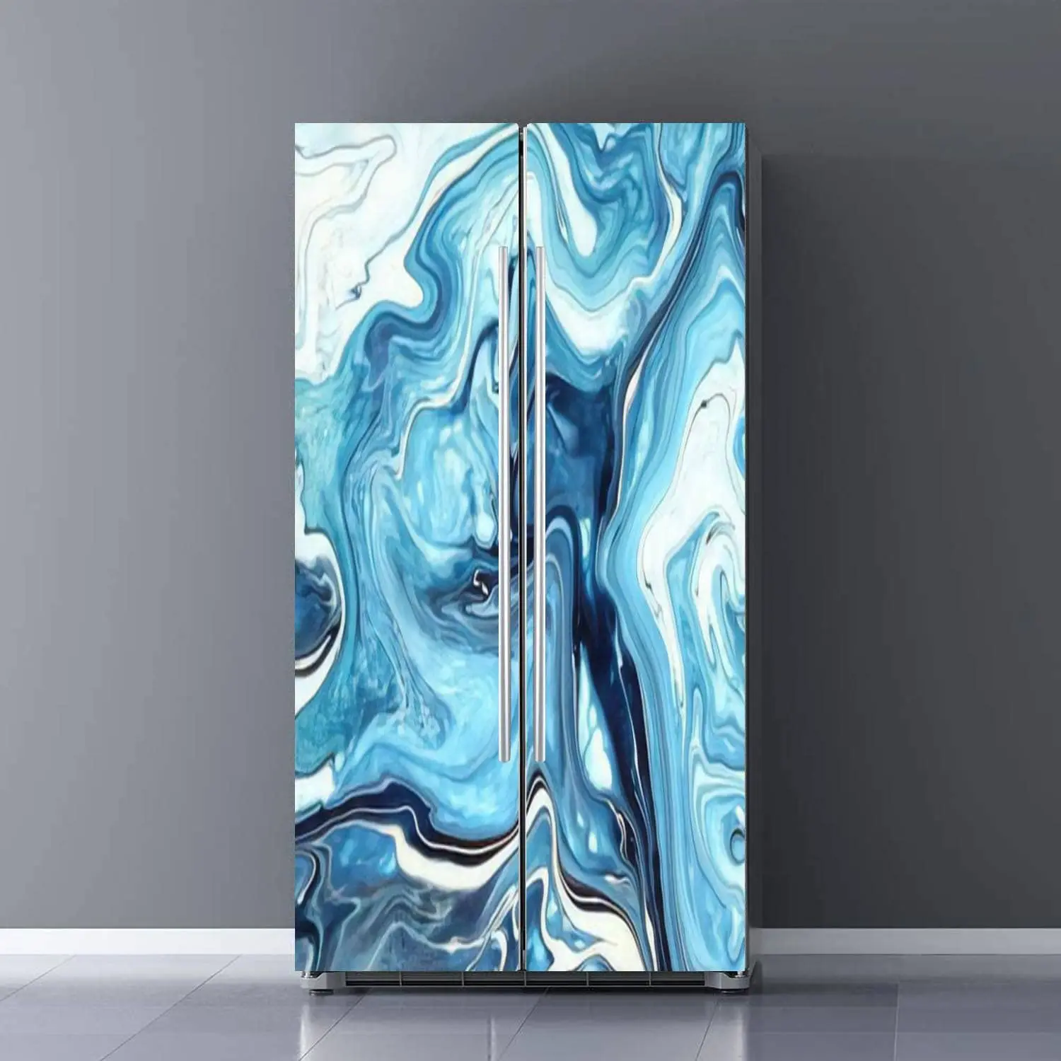 Liquid Marble Texture Refrigerator Wrap Abstract Blue Marbling Fridge ...