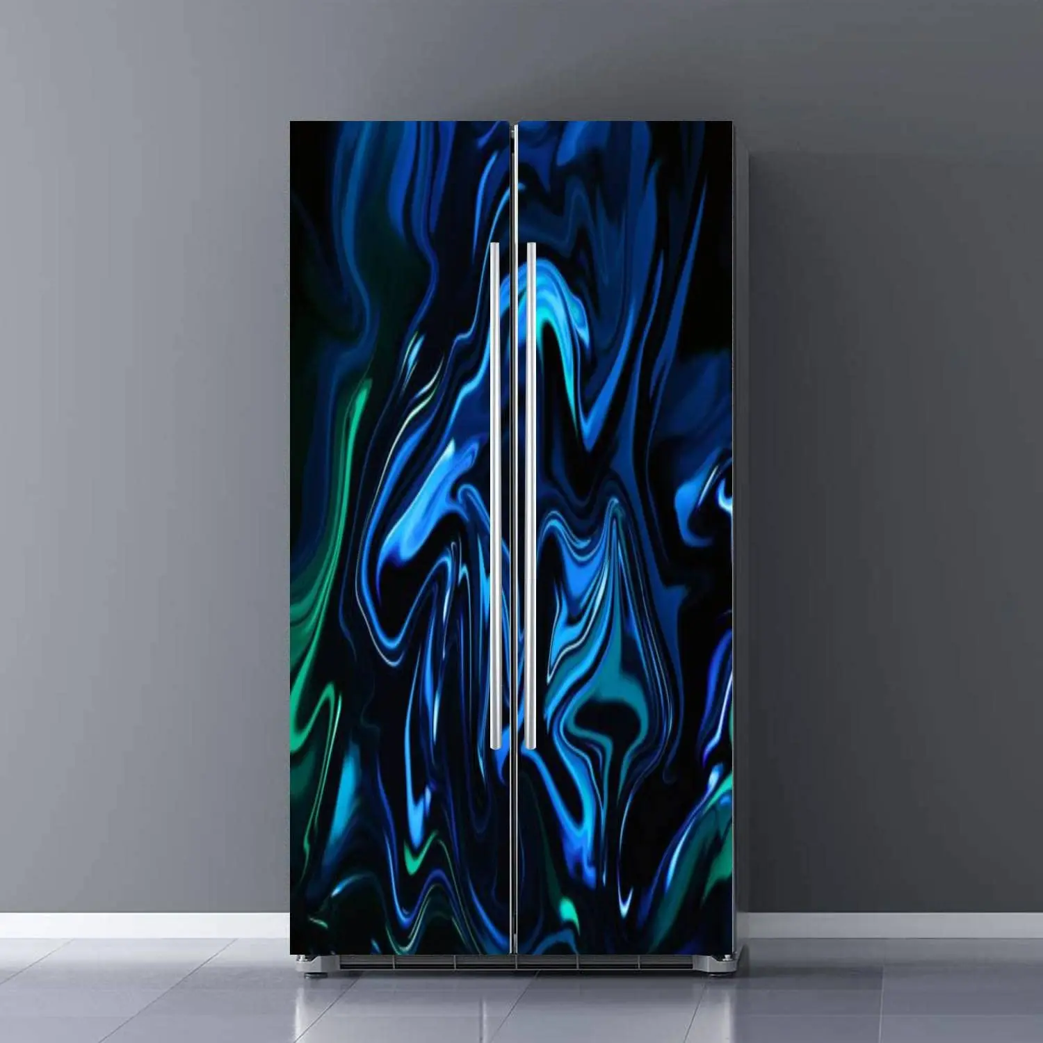 Liquid Marble Texture Refrigerator Wrap Abstract Blue Marbling Fridge ...
