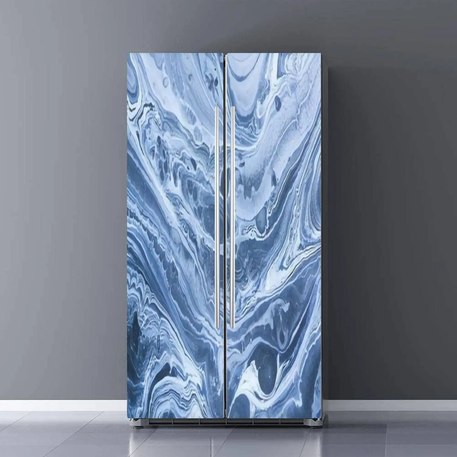 Liquid Marble Texture Refrigerator Wrap Abstract Blue Marbling Fridge ...