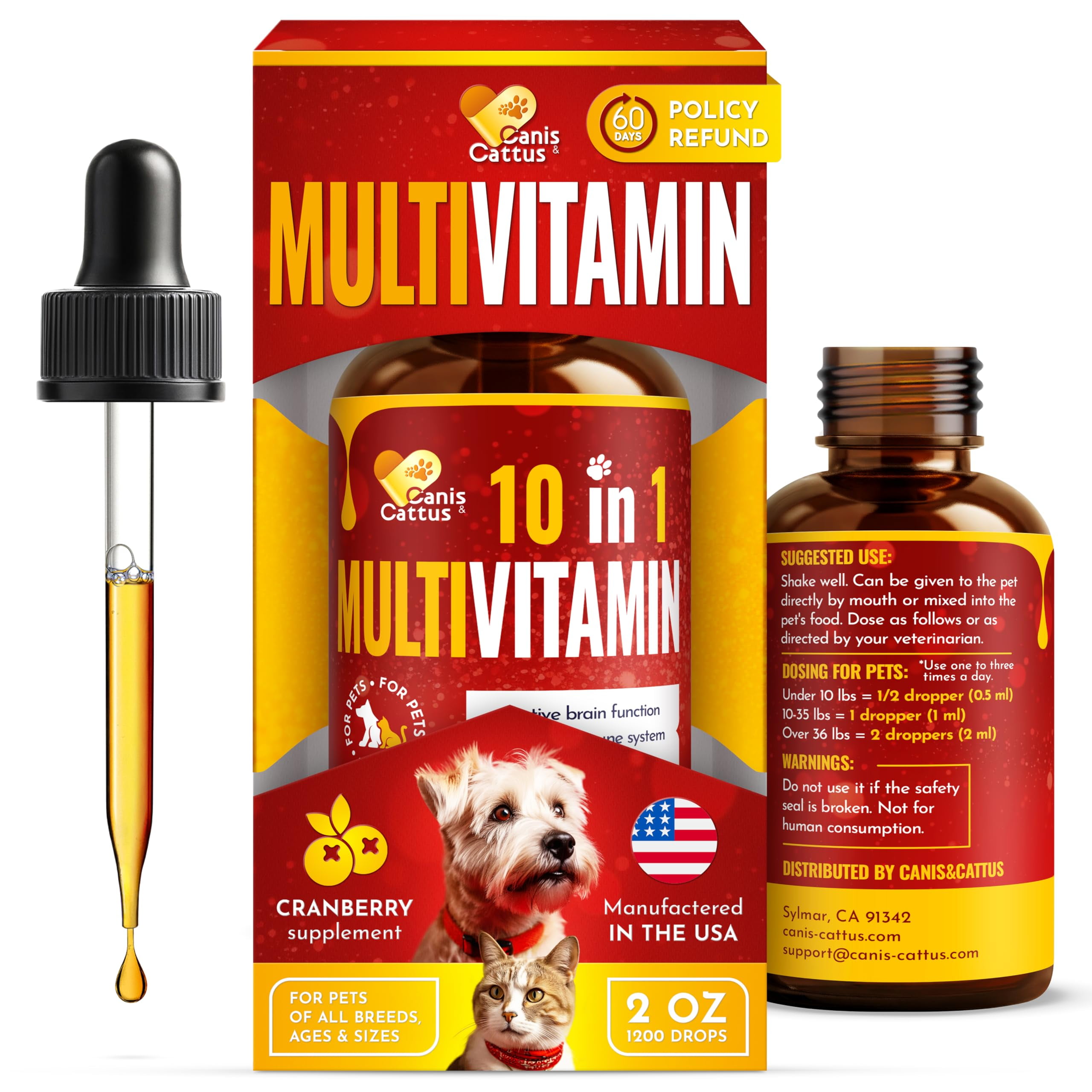 Liquid Multivitamin for Dogs DPF11 | Multivitamin for Cats | 10-in-1 ...