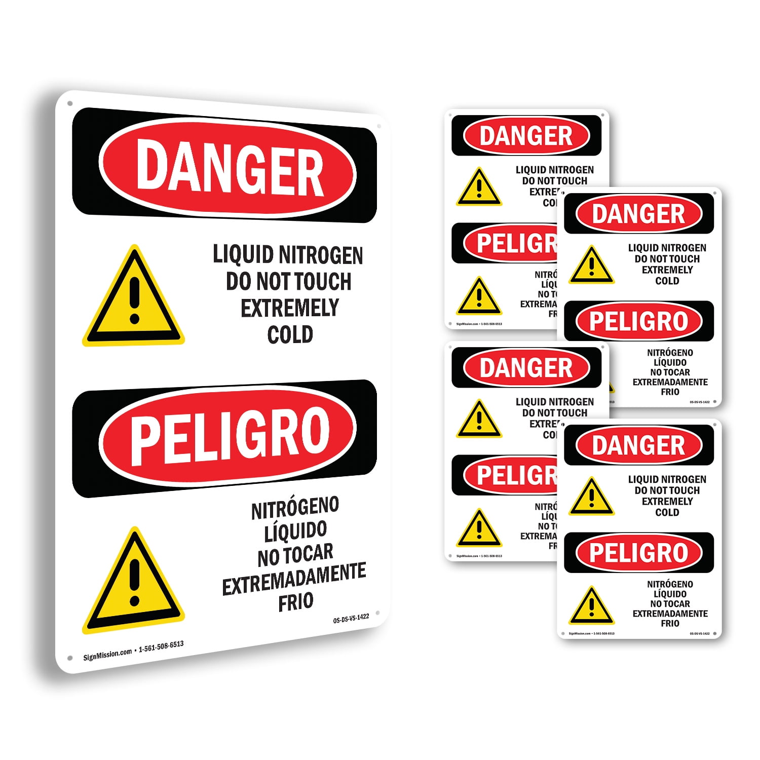 Liquid Nitrogen No Touch Cold Bilingual OSHA Danger Rigid Plastic Sign ...