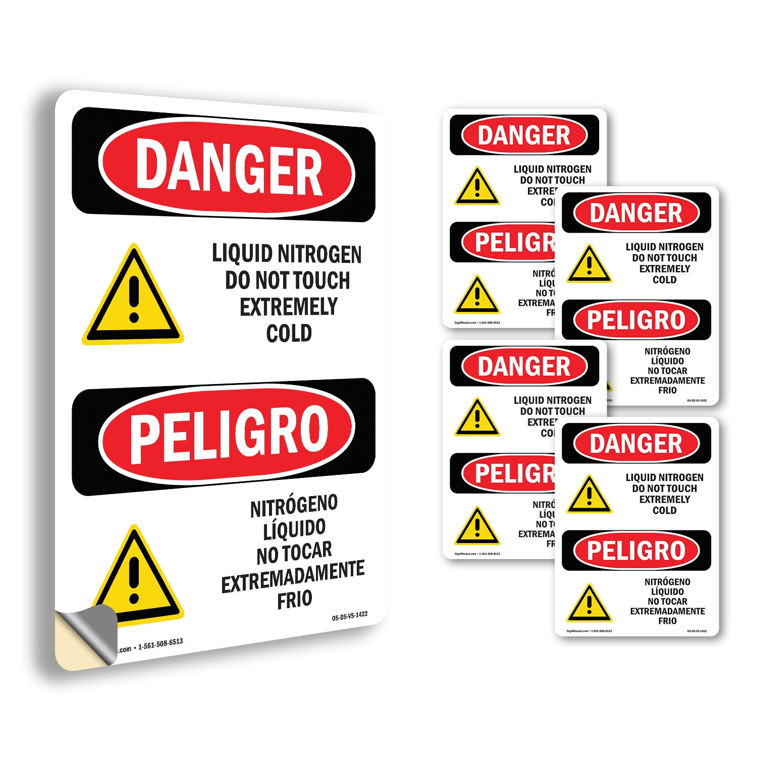 Liquid Nitrogen No Touch Cold Bilingual OSHA Danger Vinyl Decal Label ...
